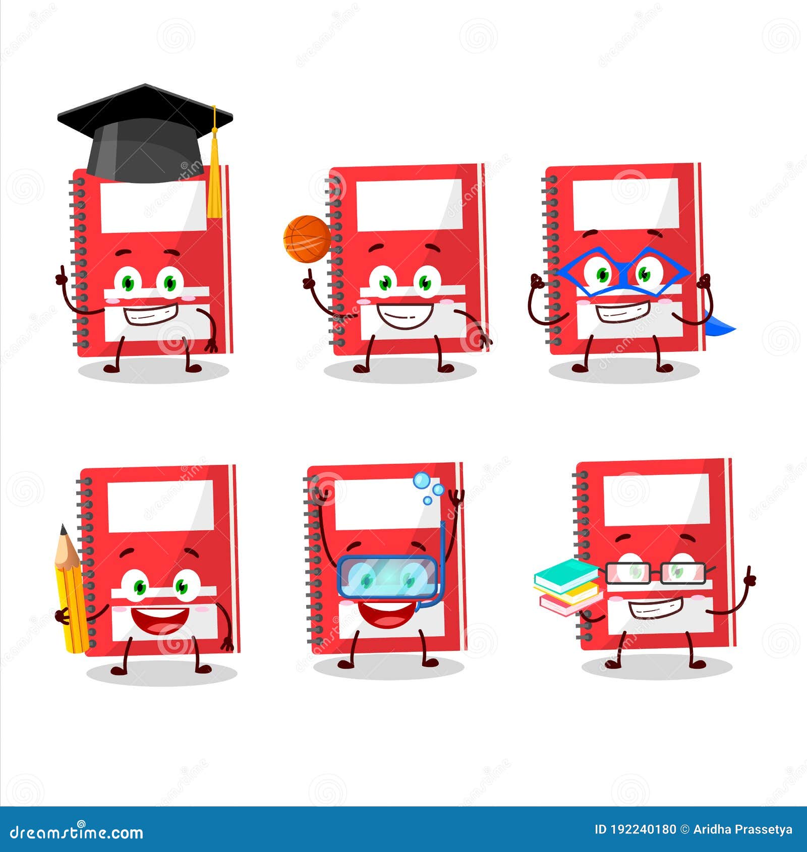 School Student of Red Study Book Cartoon Character with Various ...