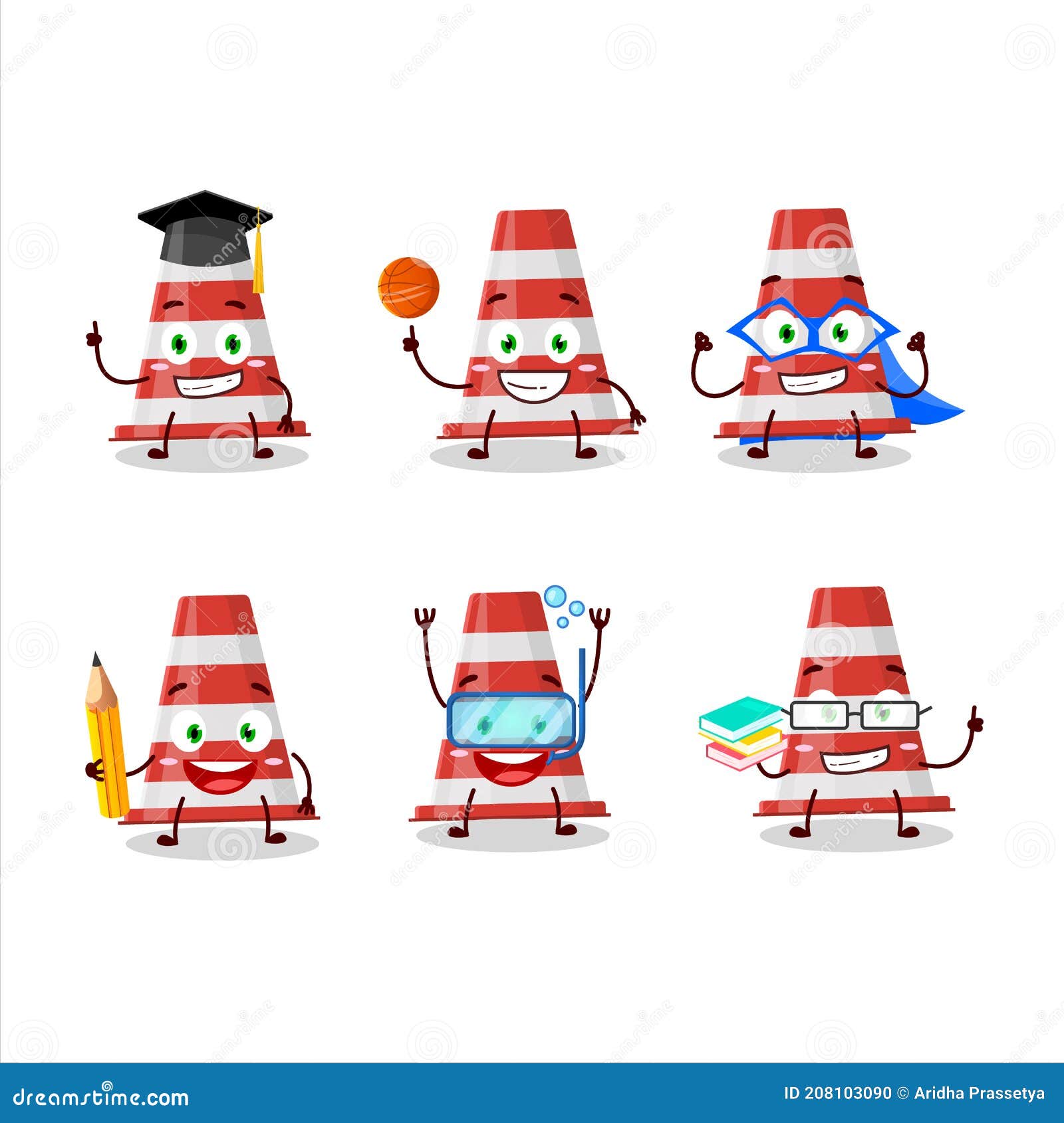 School Student of Red Traffic Cone Cartoon Character with Various ...