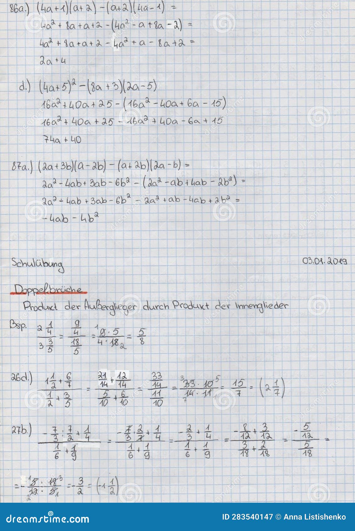 School Student S Notes on Mathematics in School Notebook about Rules ...