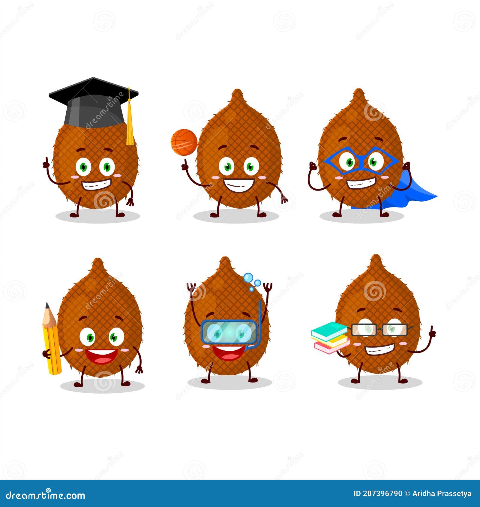 School Student of Salak Cartoon Character with Various Expressions ...