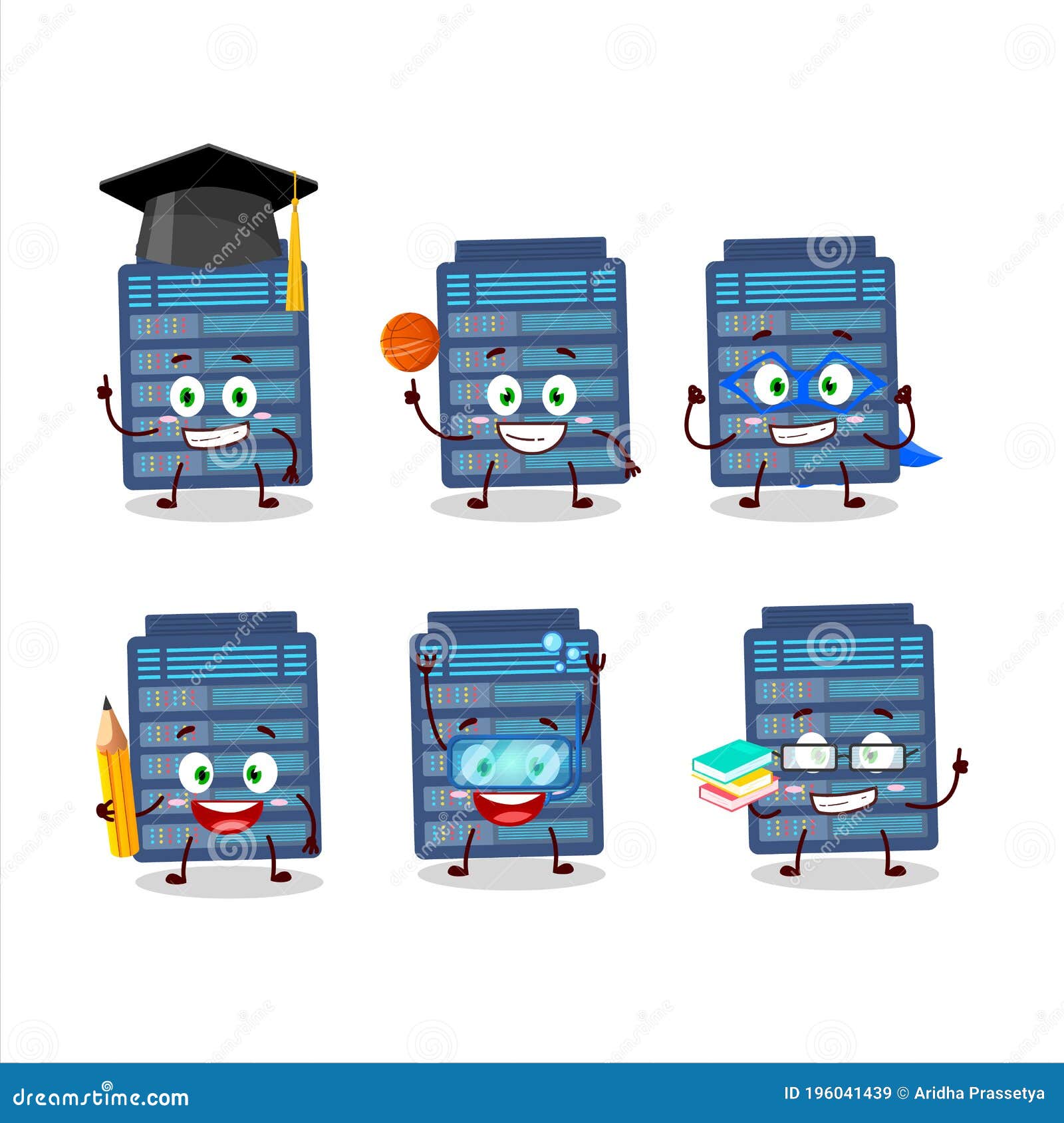 School Student of Server Cloud Cartoon Character with Various ...