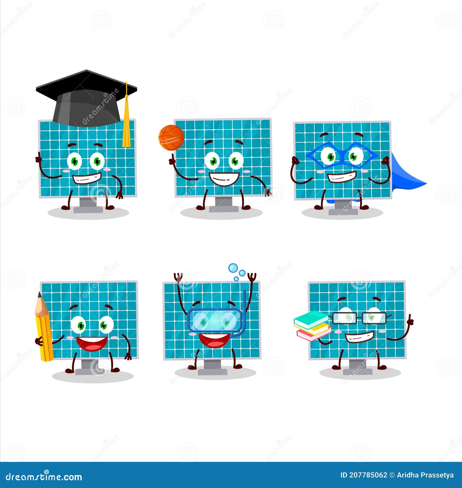 School Student of Solar Panel Cartoon Character with Various ...