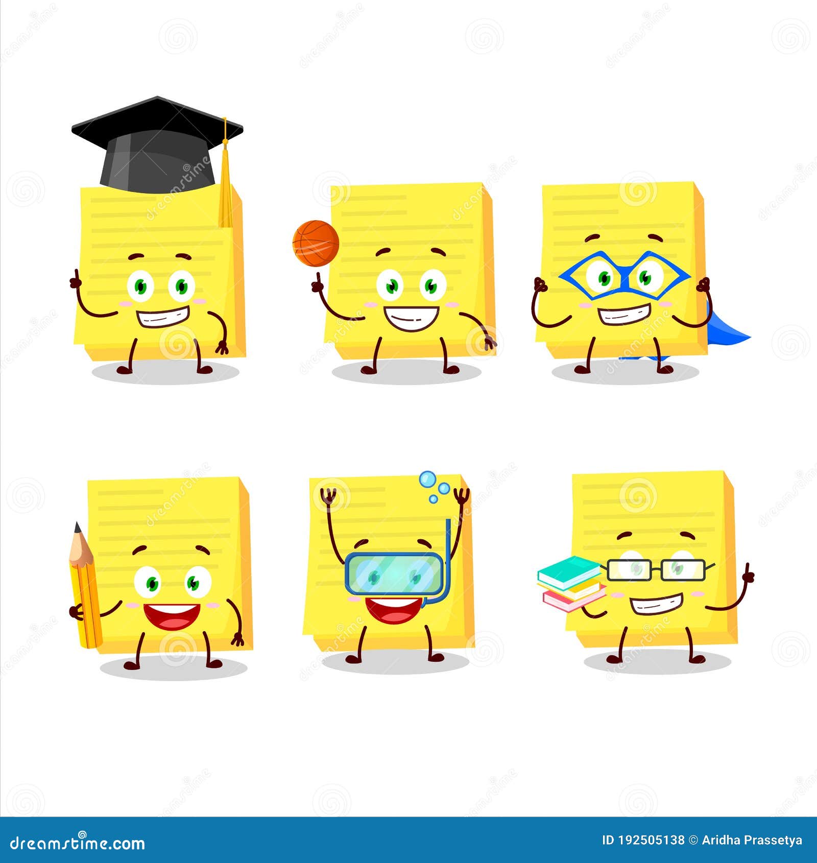 School Student of Sticky Notes Yellow Cartoon Character with Various ...