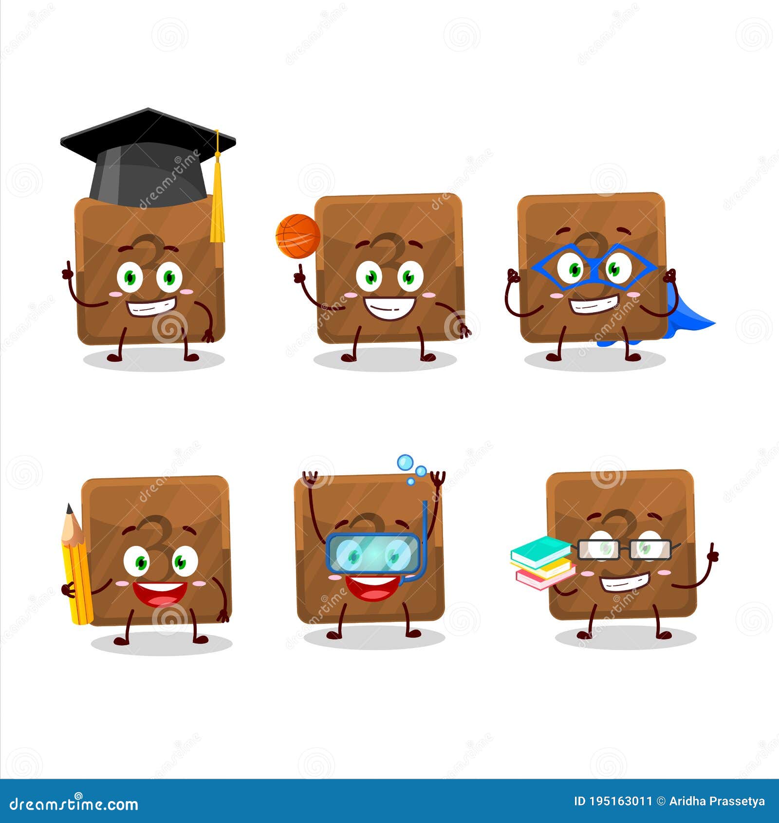 School Student of Third First Button Cartoon Character with Various ...