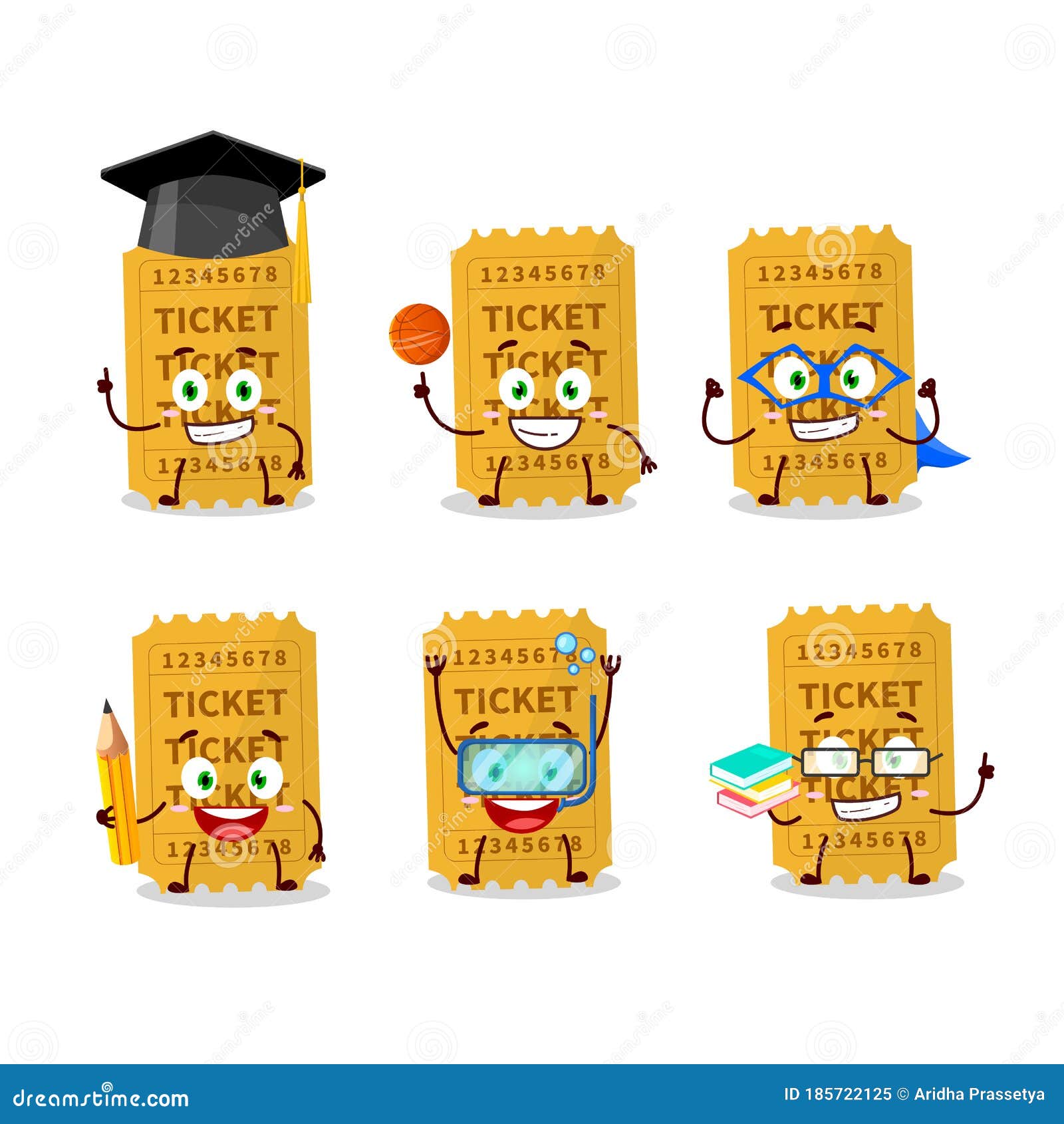 School Student of Ticket Cartoon Character with Various Expressions ...