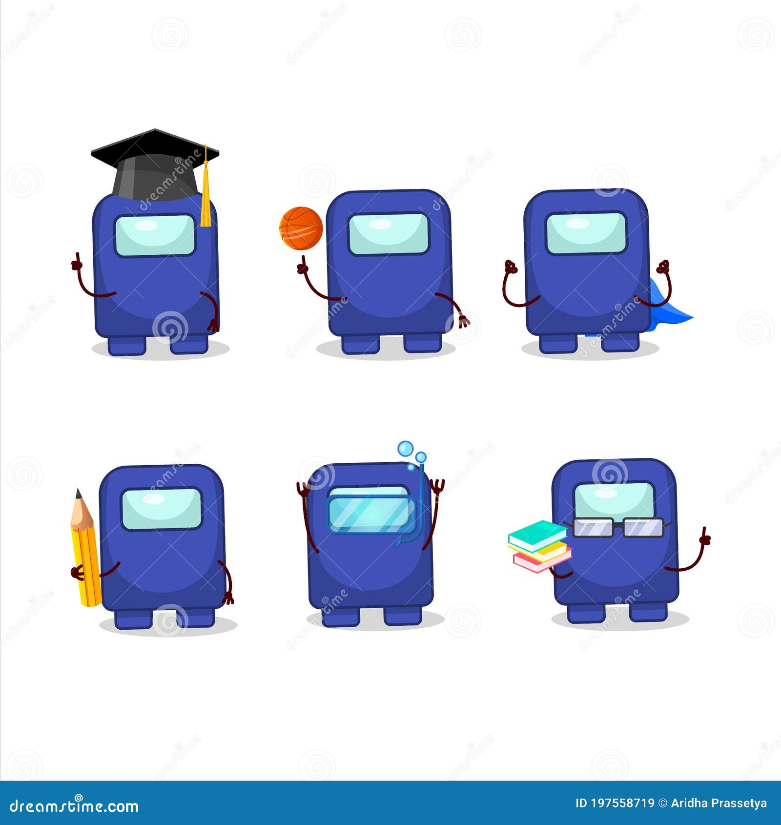 School Student of among Us Blue Cartoon Character with Various ...