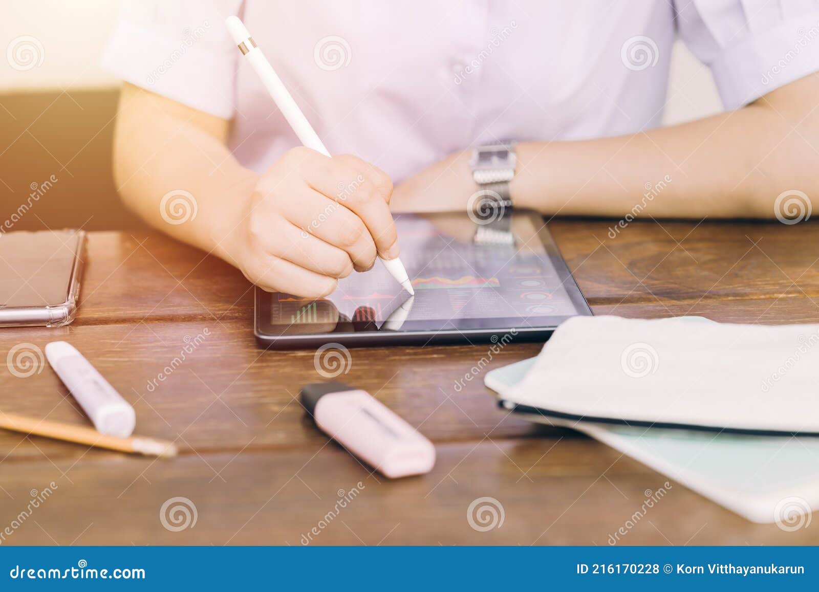 School Student Using Touchscreen Tablet Computer Device To Learning and ...