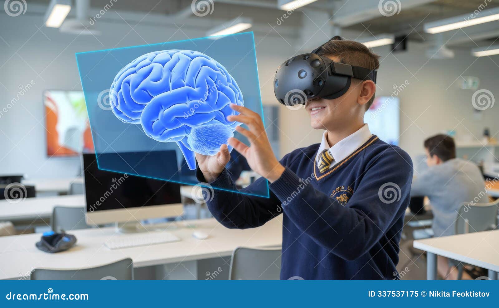 School Student with VR Headset Using AI Artificial Intelligence ...