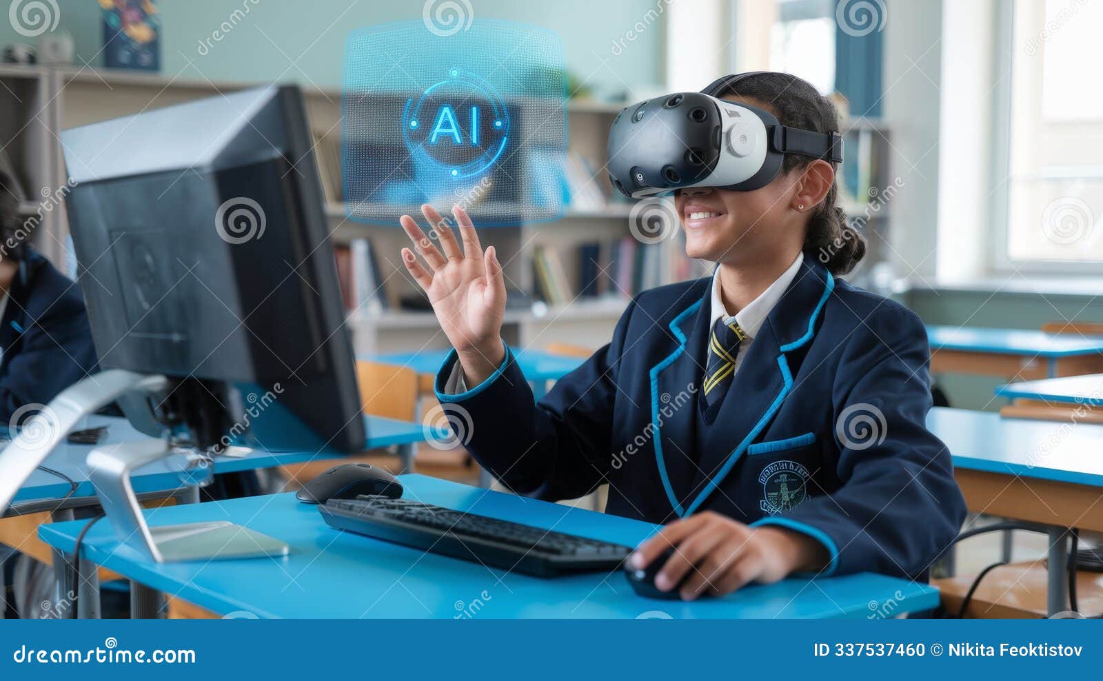 School Student with VR Headset Using AI Artificial Intelligence ...