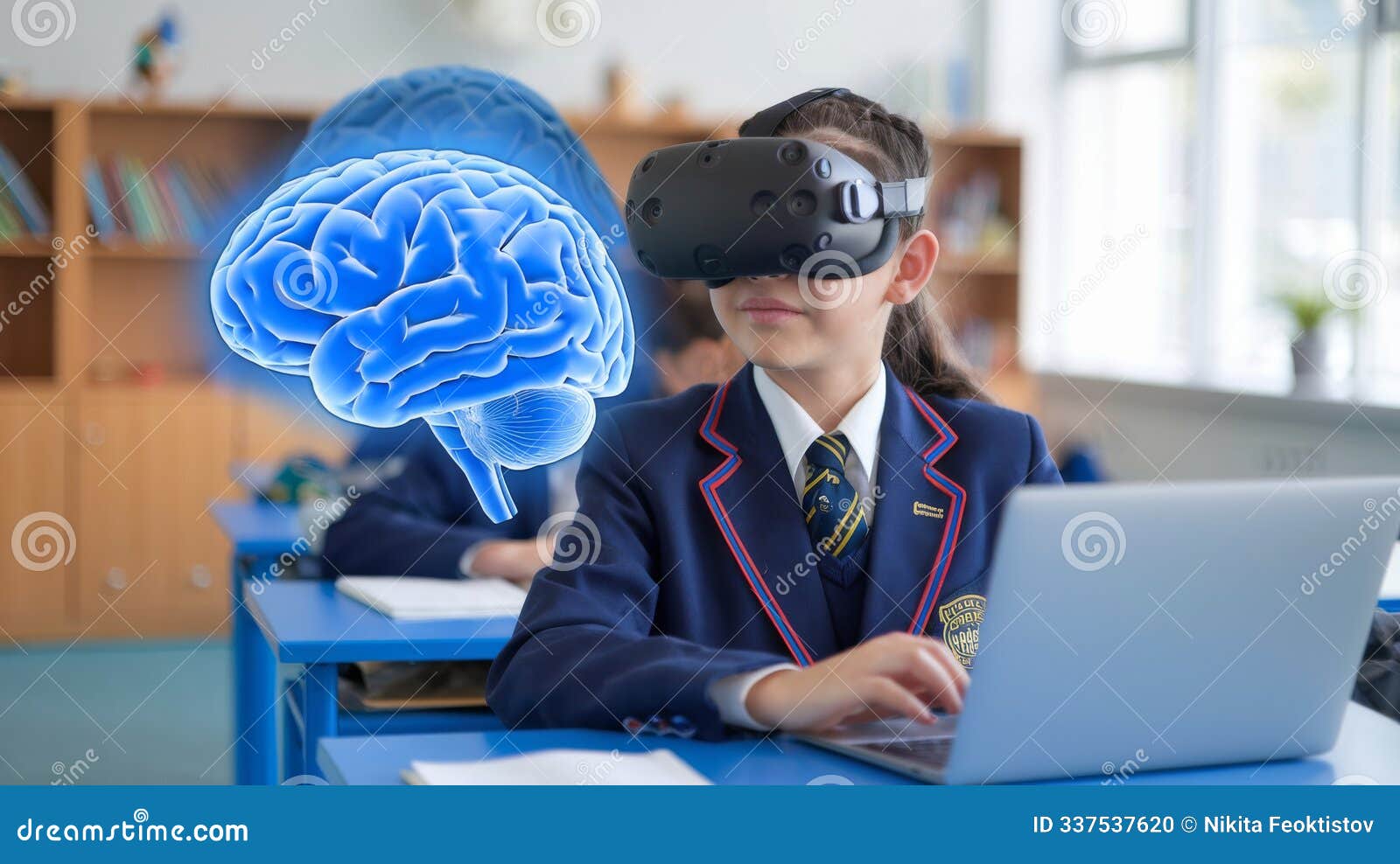 School Student with VR Headset Using AI Artificial Intelligence ...
