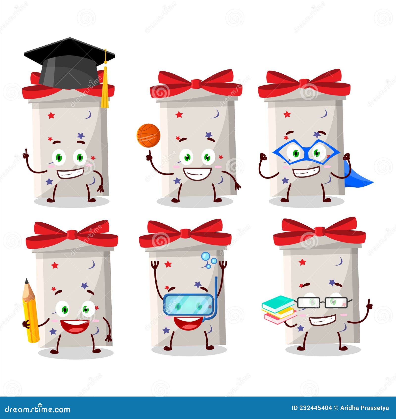 School Student of White Long Gift Box Cartoon Character with Various ...