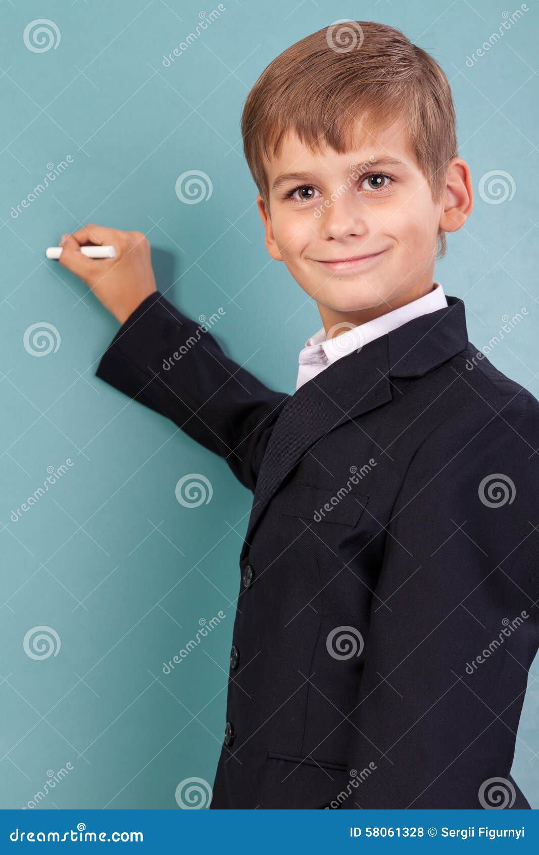 School Student Writing on Blackboard at School Stock Photo - Image of ...