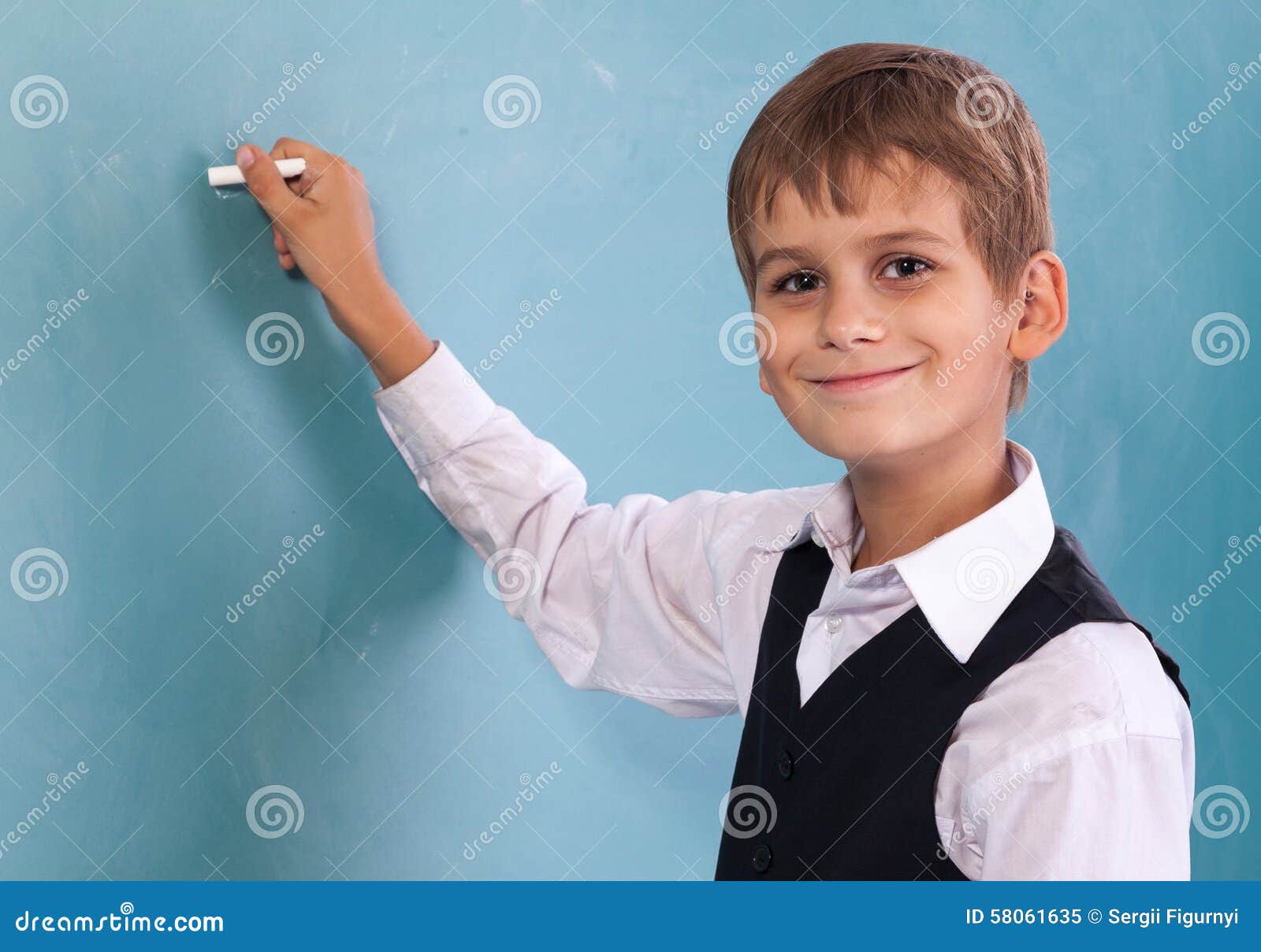 School Student Writing on Blackboard at School Stock Image - Image of ...