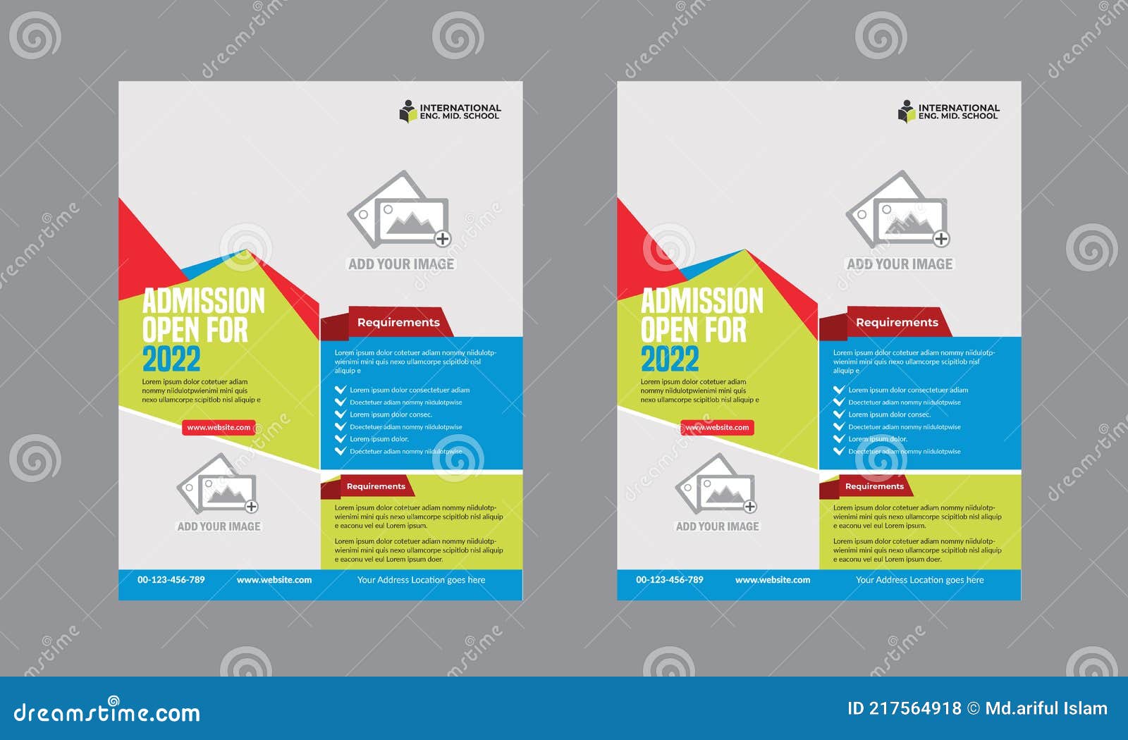 School Students Admission Flyer Template Design Stock Vector ...