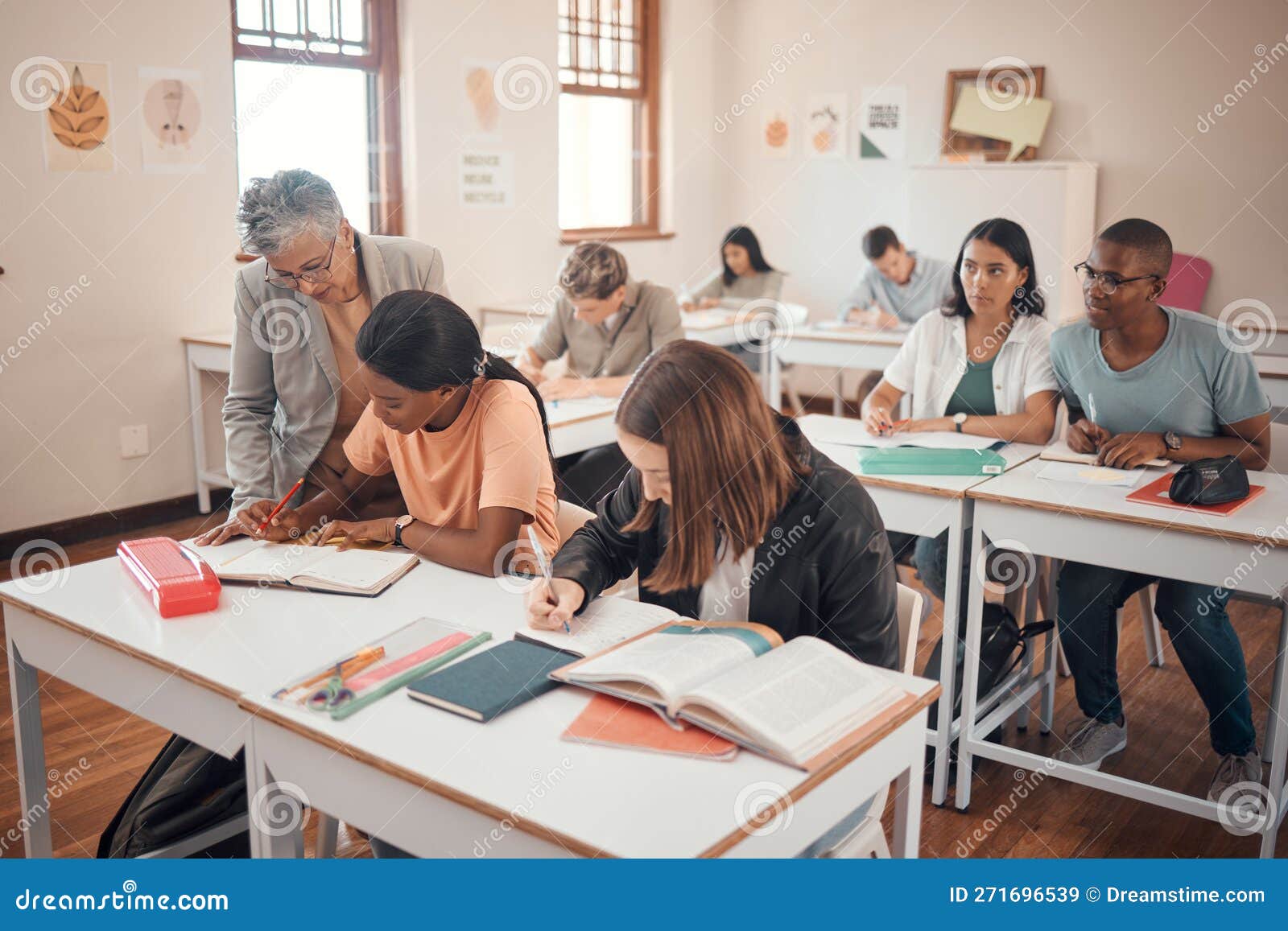 School, Students and Classroom with Teacher Help, Answer and Explain ...