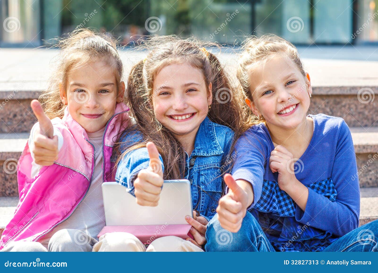 School Students with Tablet Stock Image - Image of excited, group: 32827313