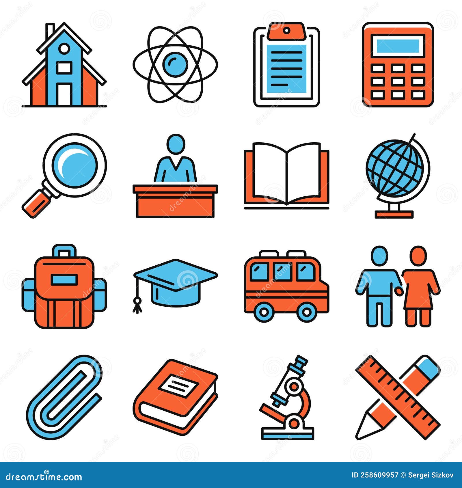 School Study Icons Set on White Background. Vector Stock Vector ...
