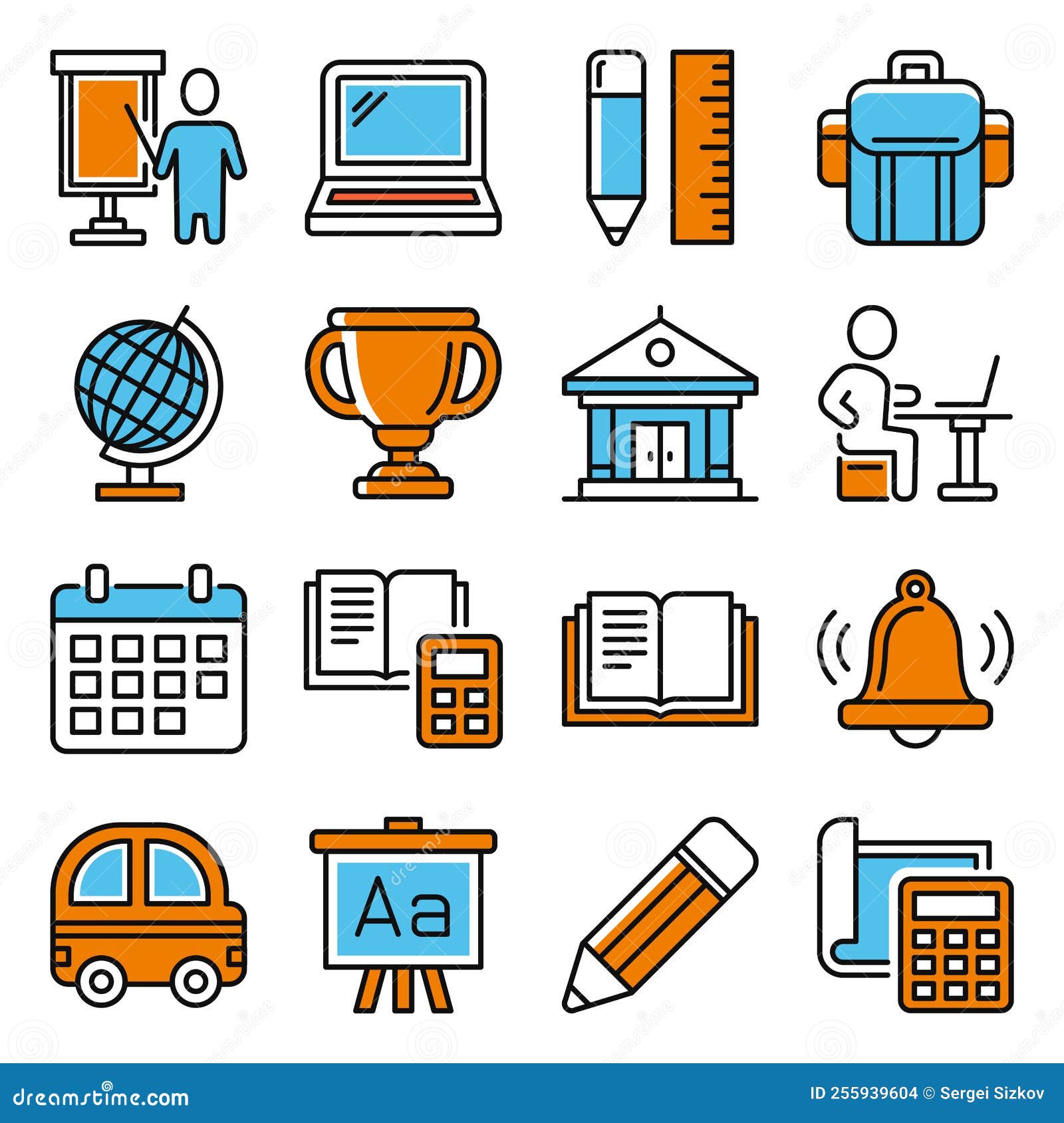School Study Icons Set on White Background. Vector Stock Illustration ...
