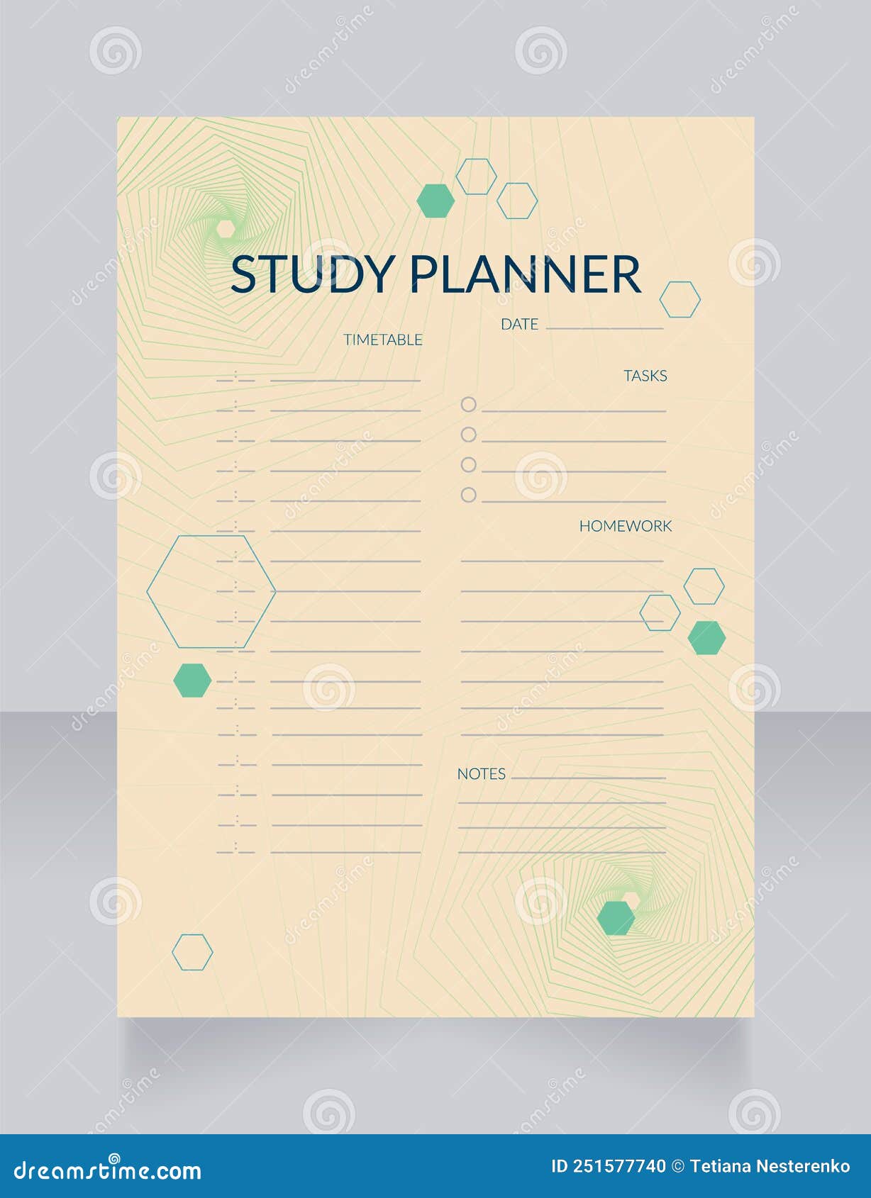 School Study Planner Worksheet Design Template Stock Vector ...
