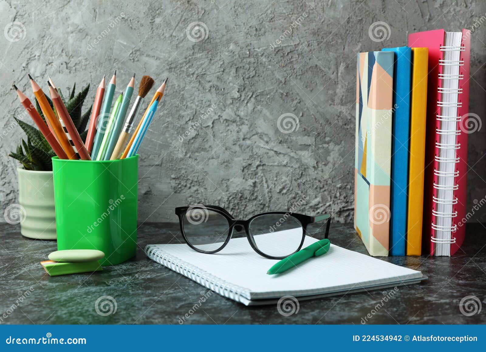 School or Study Supplies on Black Smokey Stock Photo - Image of black ...