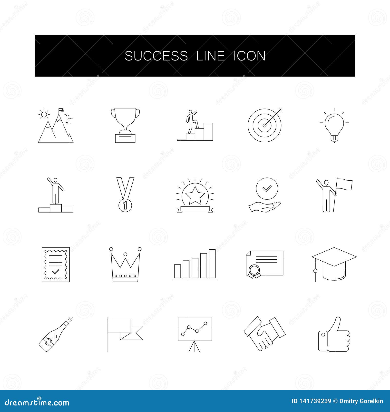 Line Icons Set. Success Pack Stock Vector - Illustration of certificate ...