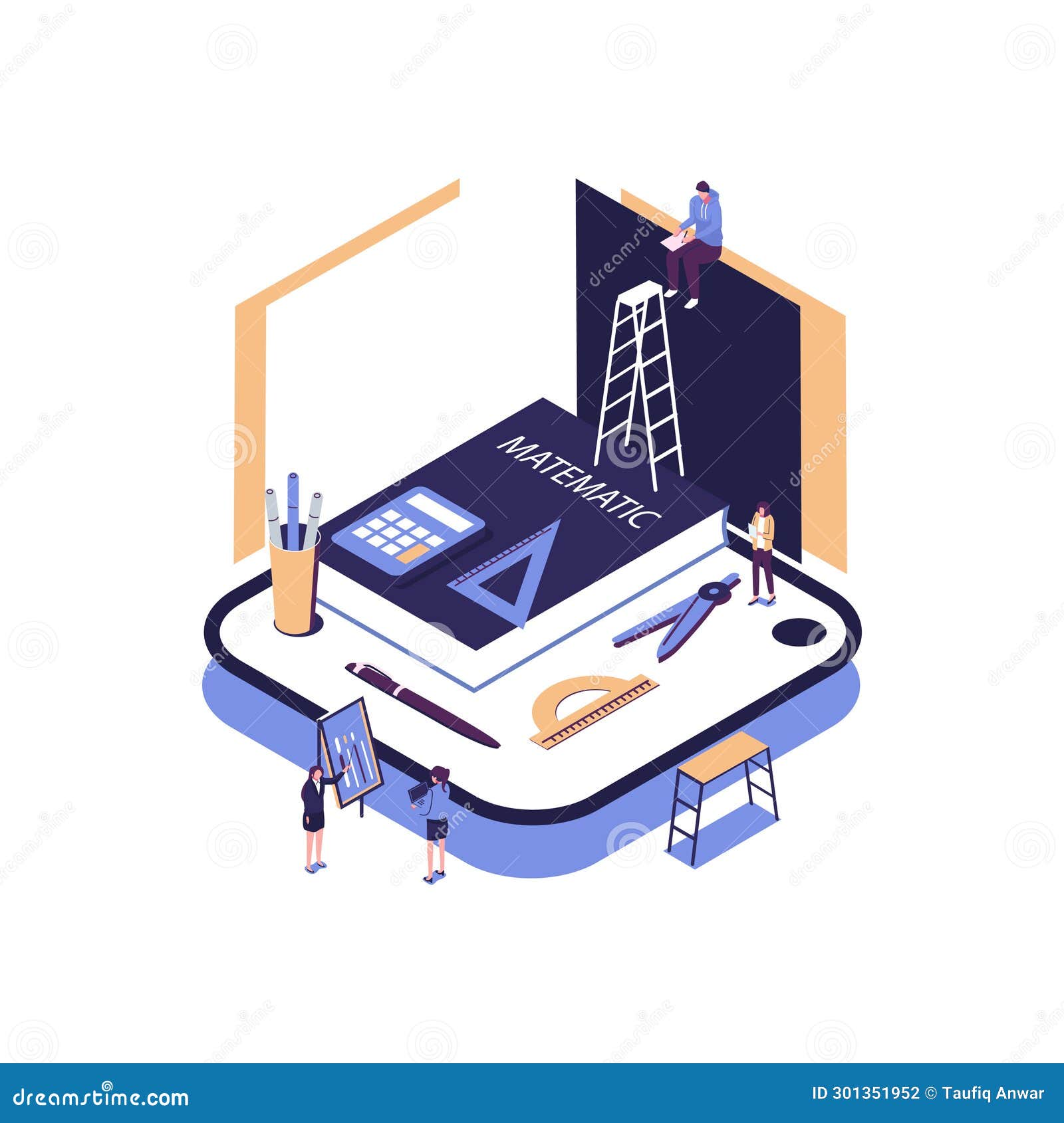School Subject Mathematics Flat Style Isometric Illustration Vector ...