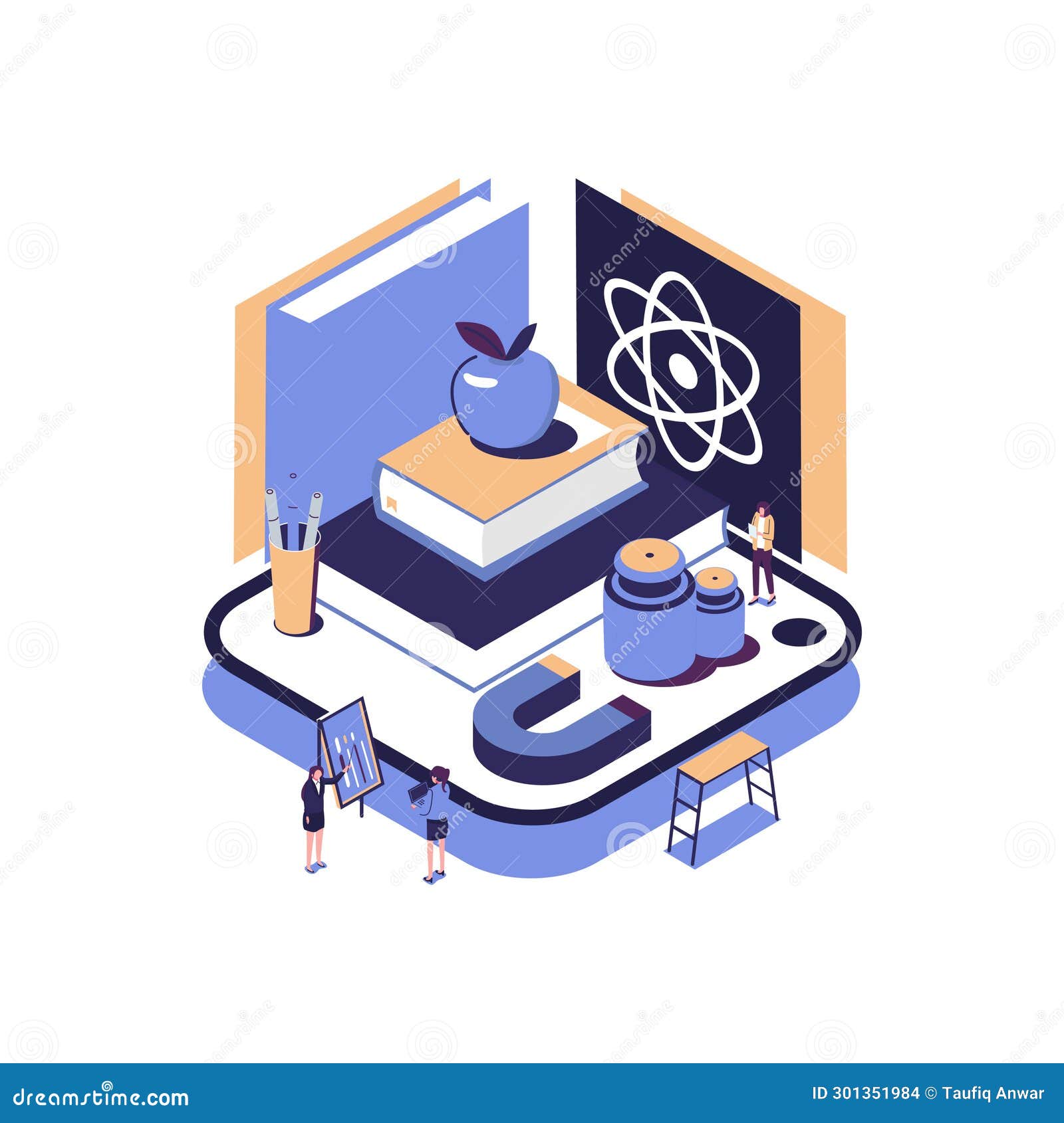 School Subject Physics Flat Style Isometric Illustration Vector Stock ...