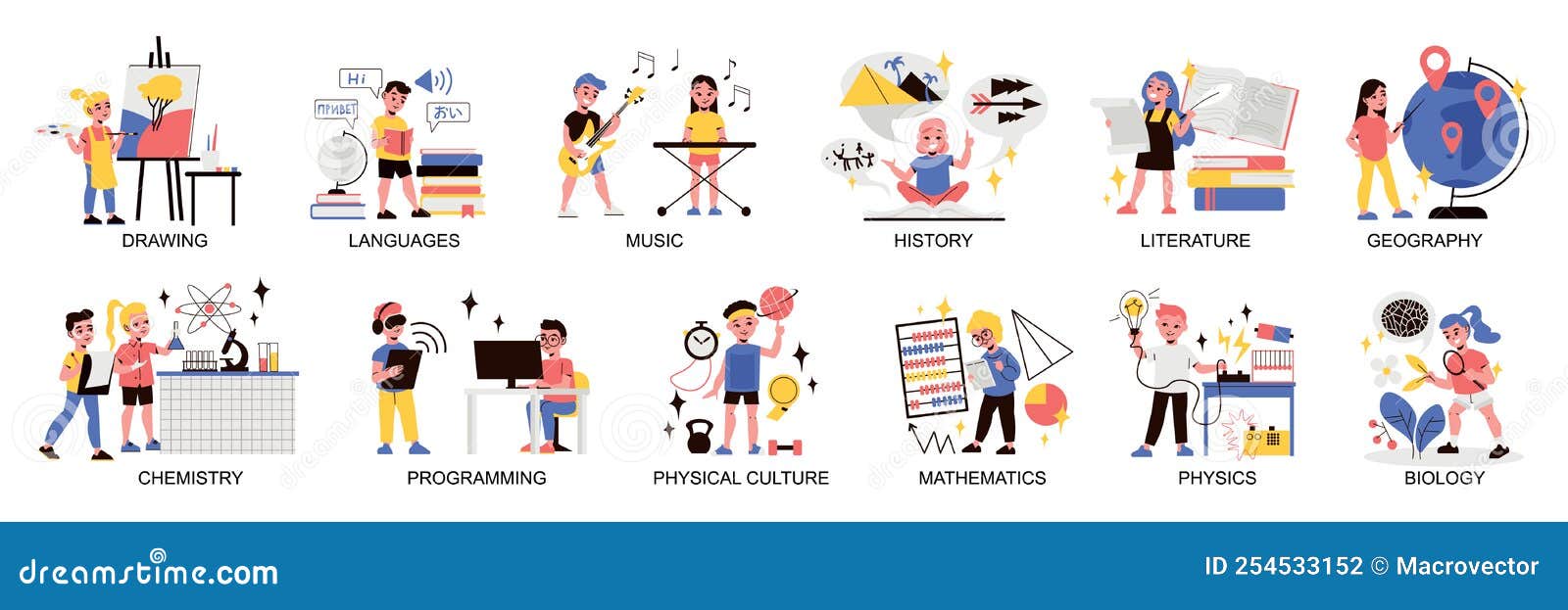 School Subject Set stock vector. Illustration of studies - 254533152