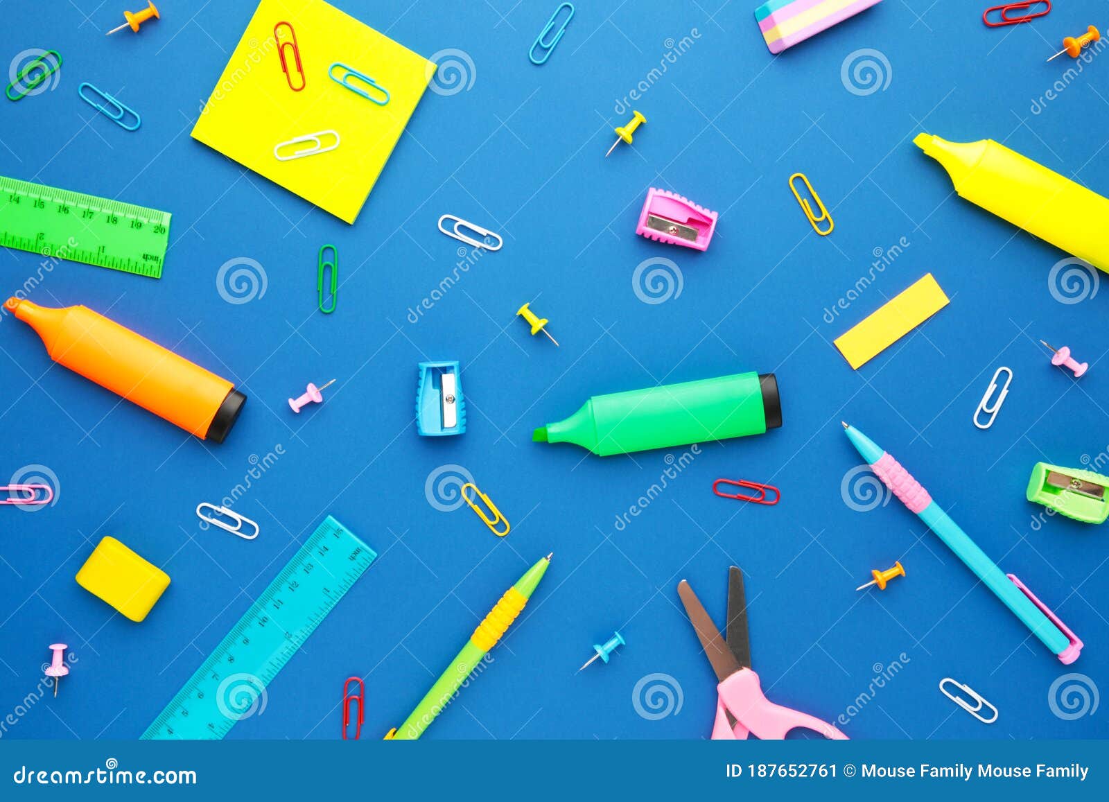 School Supplies on Blue Background. Back To School Stock Image - Image ...