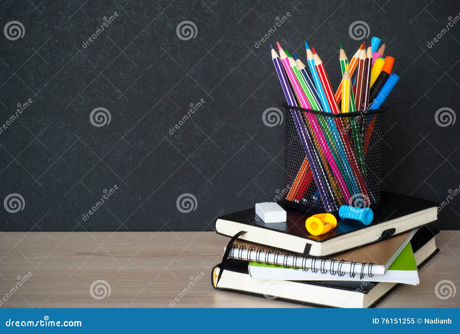 School Supplies on Classroom Table Stock Image - Image of notebook ...