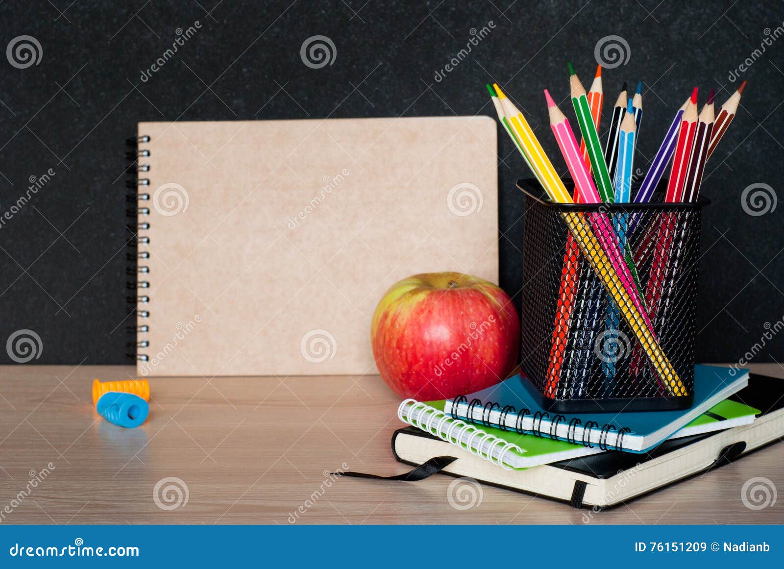 School Supplies on Classroom Table Stock Image - Image of copy ...