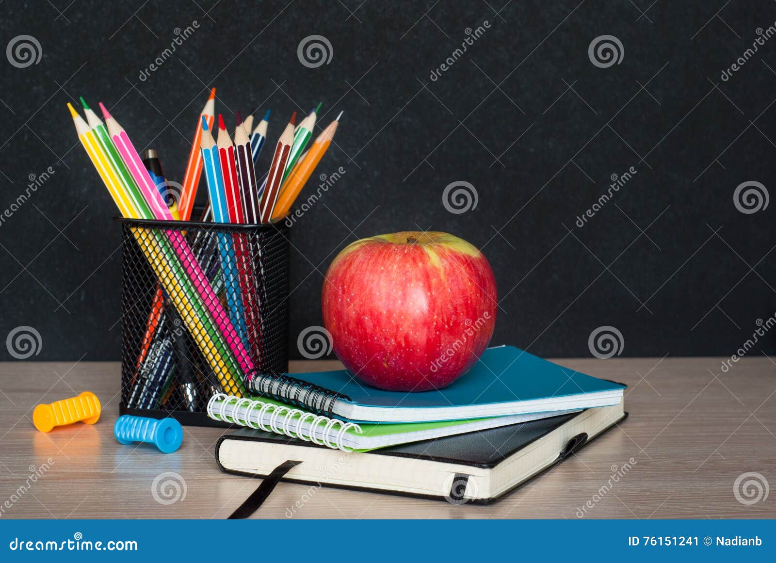 School Supplies on Classroom Table Stock Image - Image of concept ...