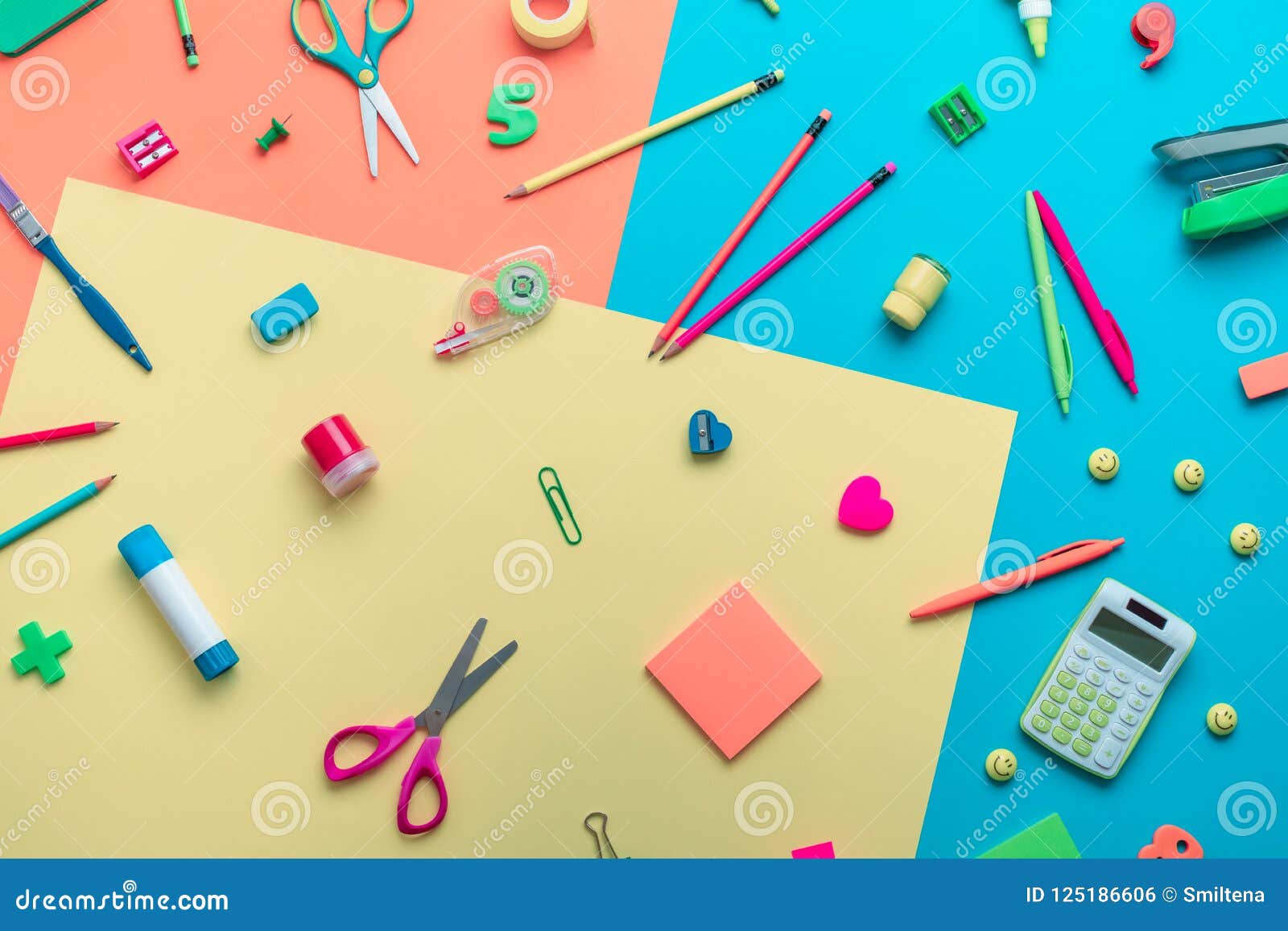 School Supplies on a Colored Background Stock Photo - Image of ...