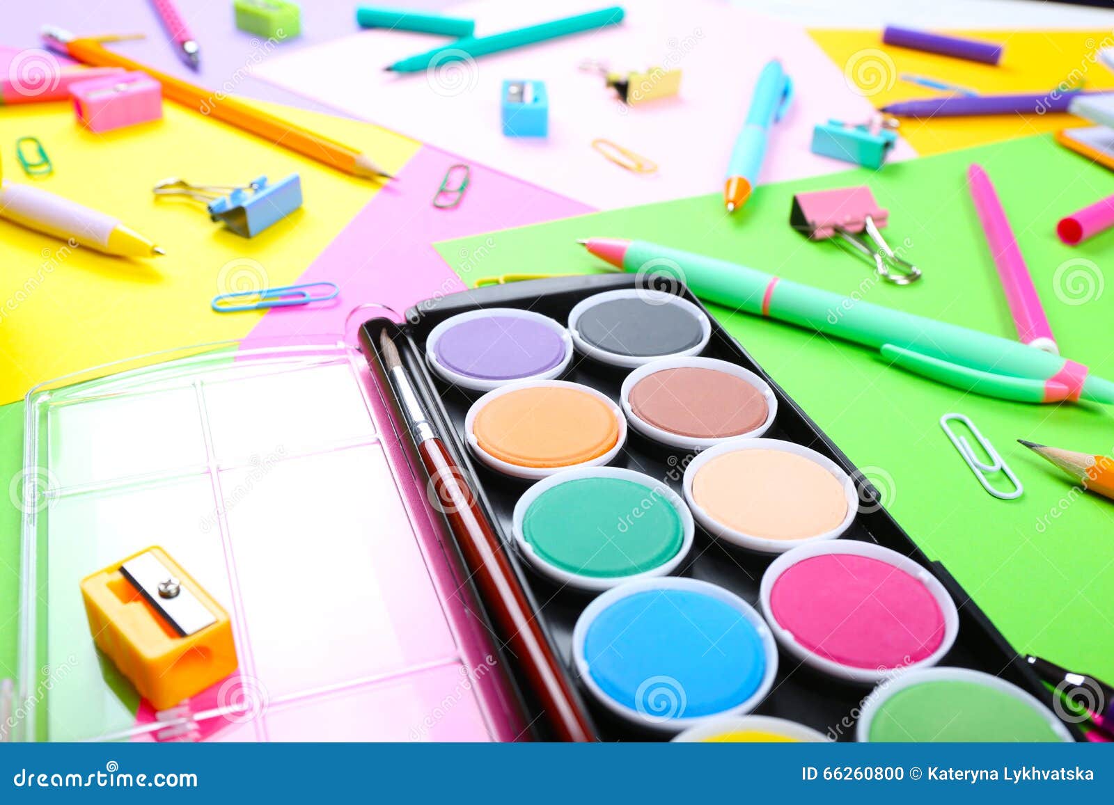 School Supplies on Colorful Background Stock Photo - Image of class ...