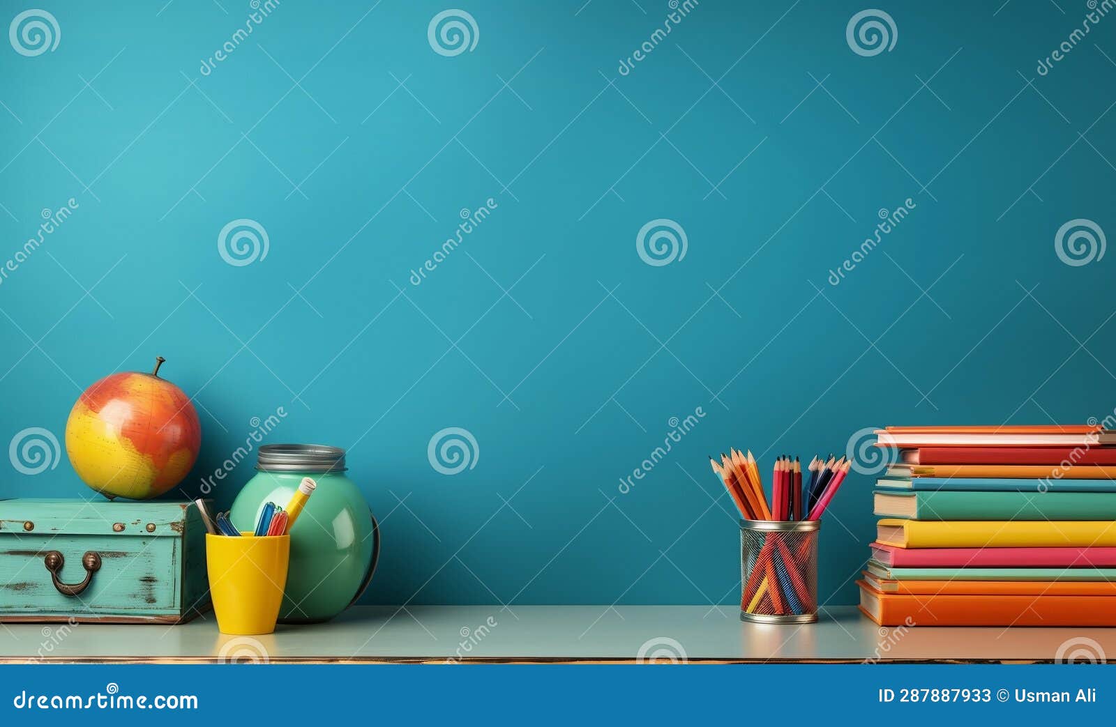 School Supplies on a Desktop with Copy Space. AI Stock Image - Image of ...