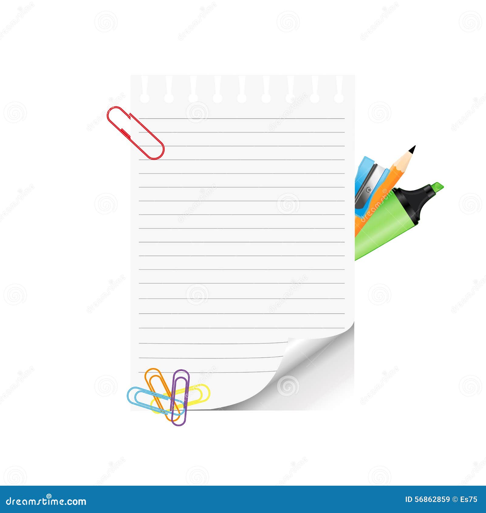 School Supplies and Empty Paper on White Background Stock Illustration ...