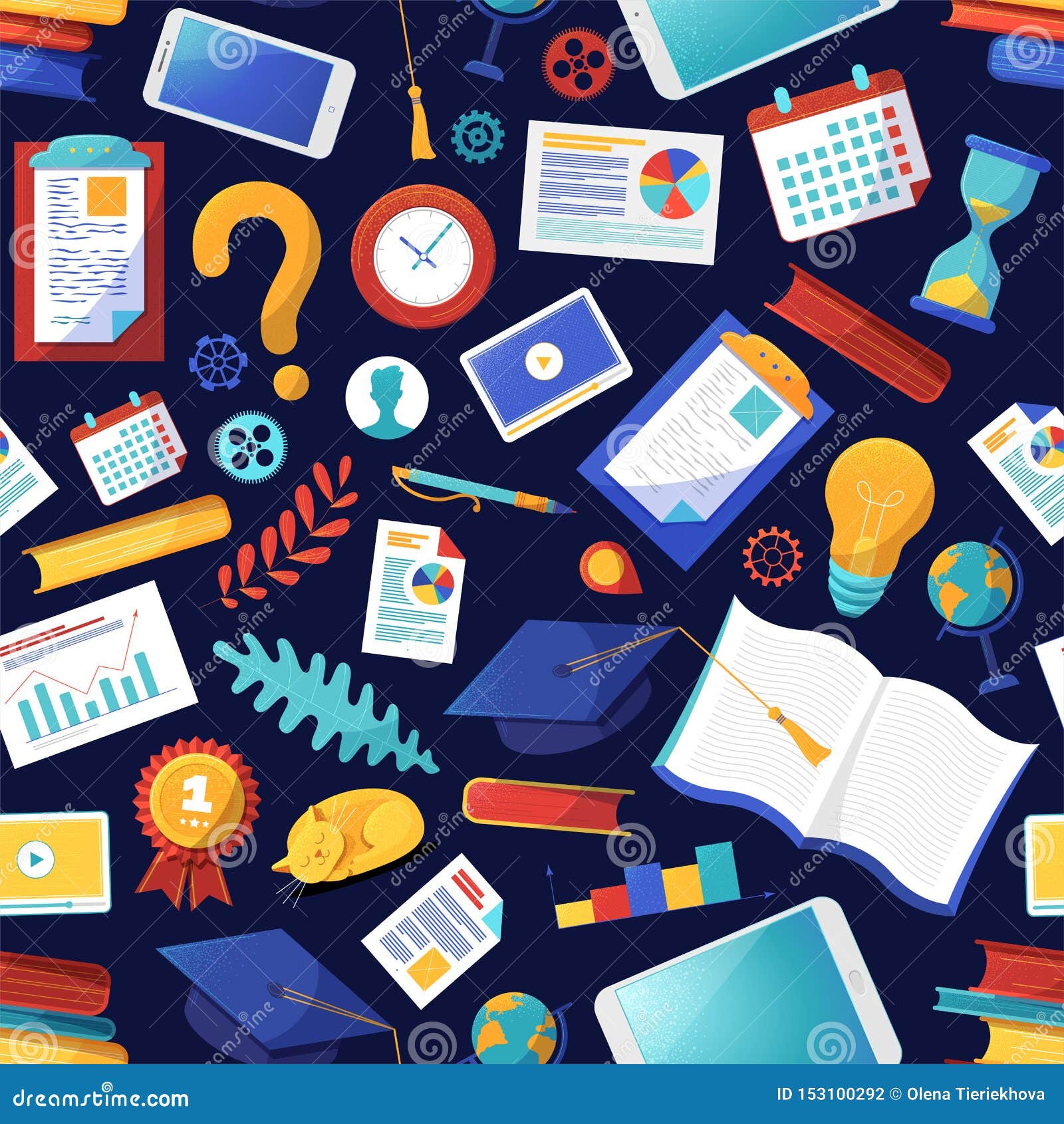 School Supplies Flat Vector Seamless Pattern Stock Vector ...