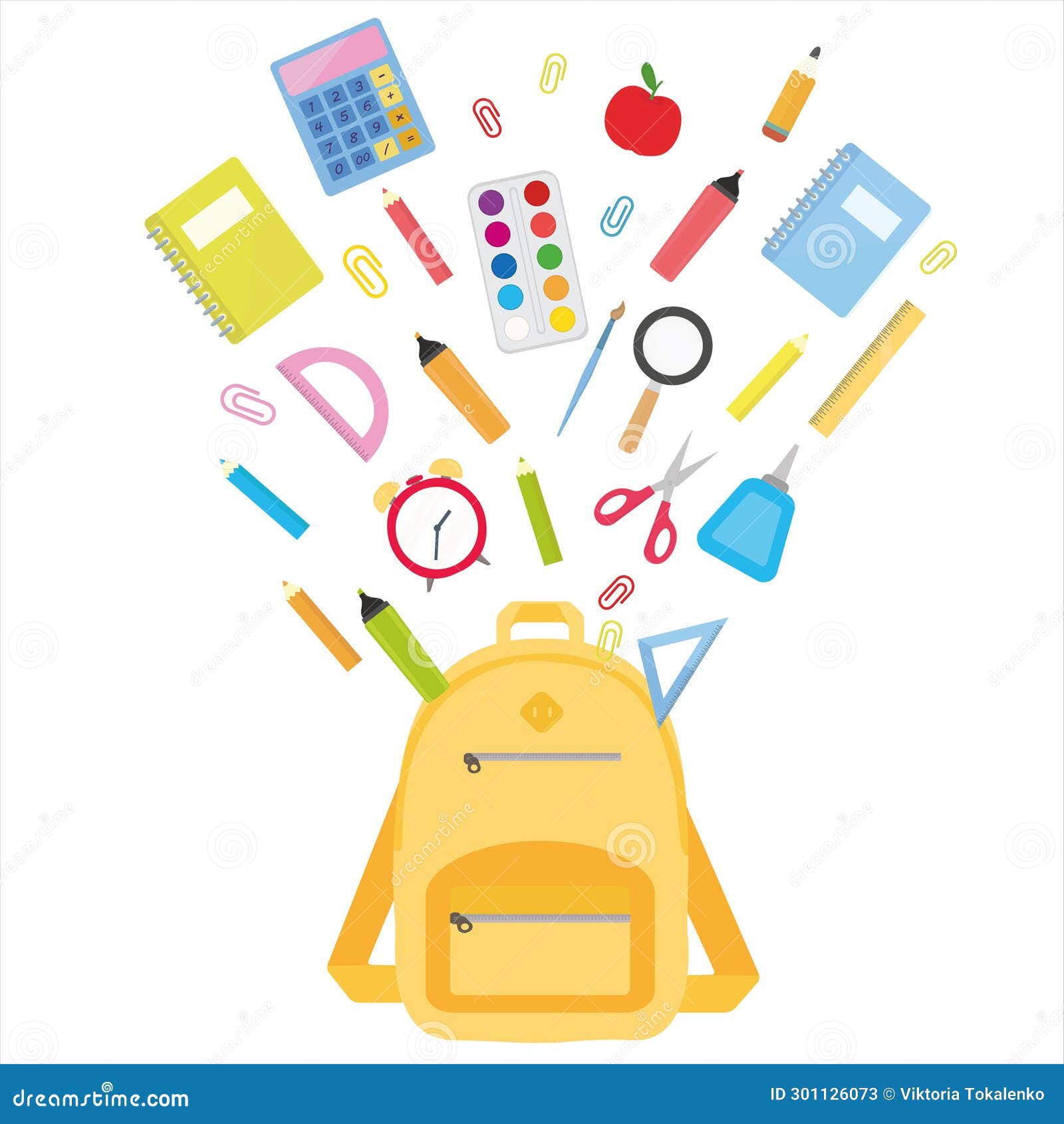 School Supplies Flying Out of a Backpack Vector Illustration Stock ...