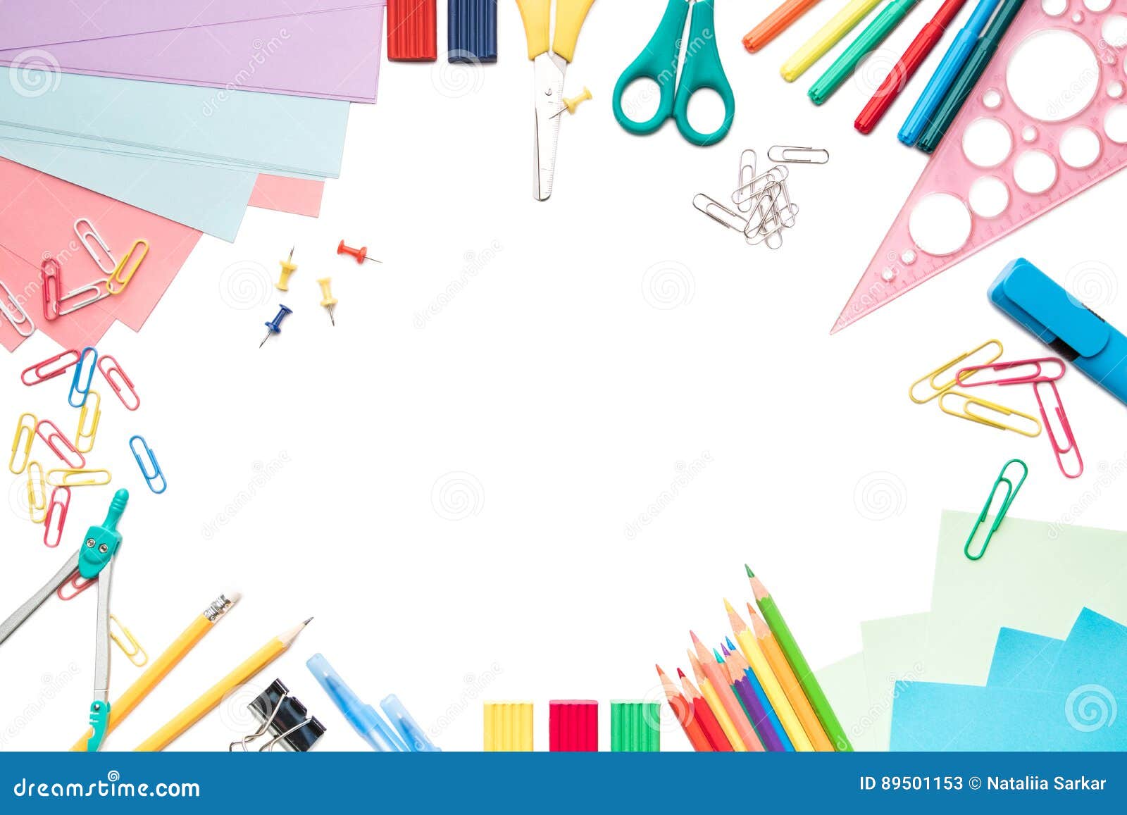 School Supplies Frame, Isolated on White Stock Image - Image of frame ...