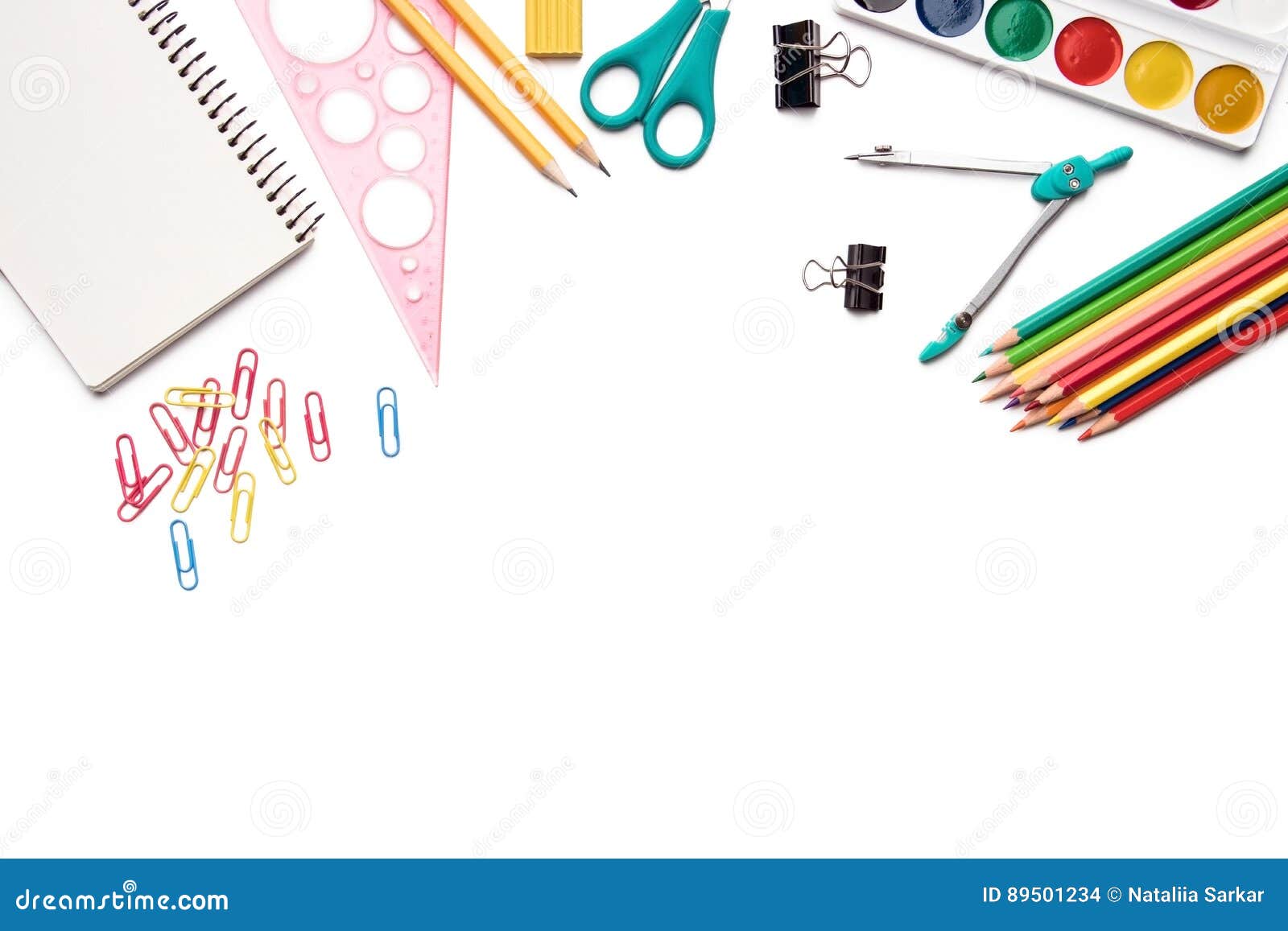 School Supplies Frame, Isolated on White Stock Photo - Image of ...