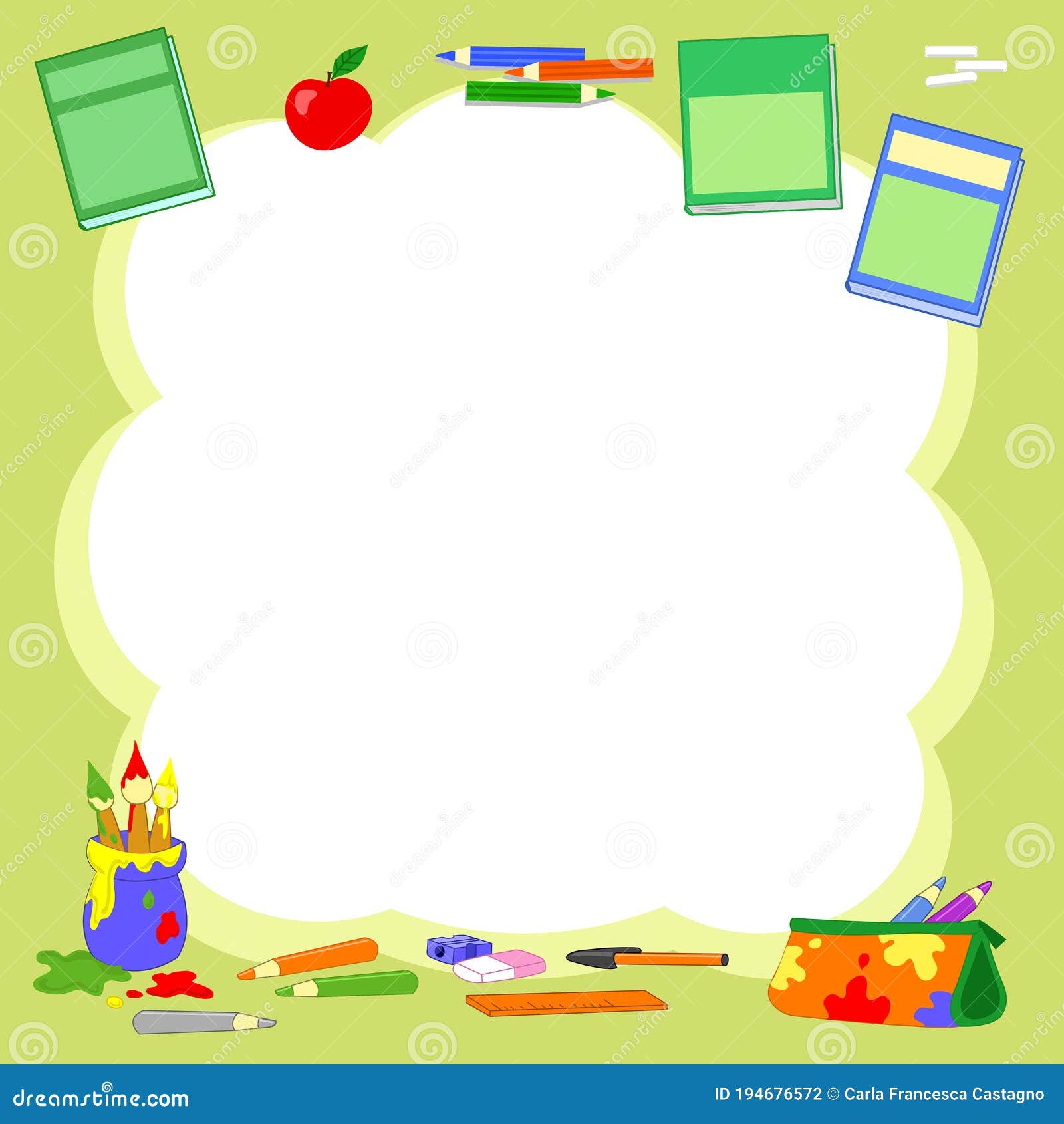 School Supplies on Green Background Vector Illustration Stock Vector ...
