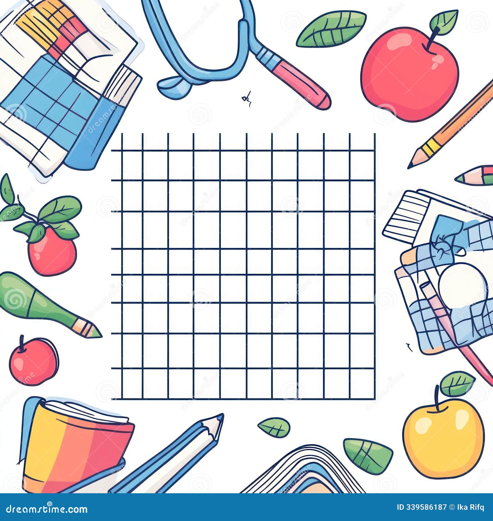 School Supplies and Grid Illustration - Back To School Stock ...