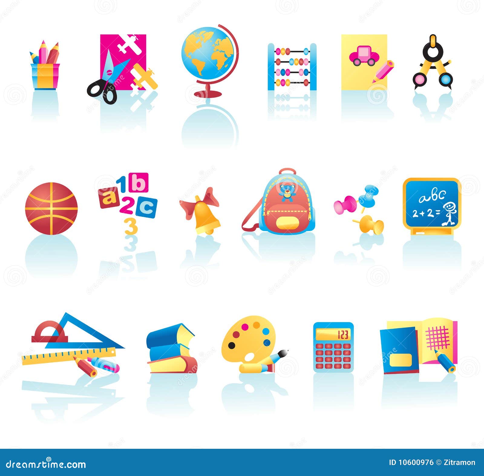 School Supplies Icon Set stock vector. Illustration of counting - 10600976
