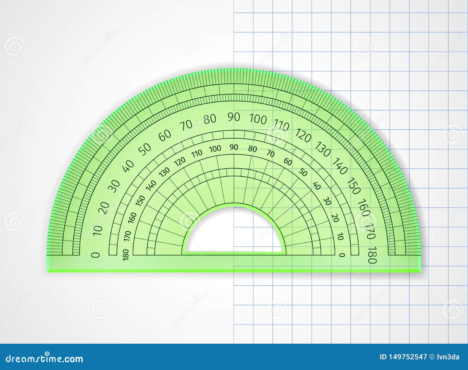 School Supplies. Measuring Tool. Green Transparent Plastic Protractor ...