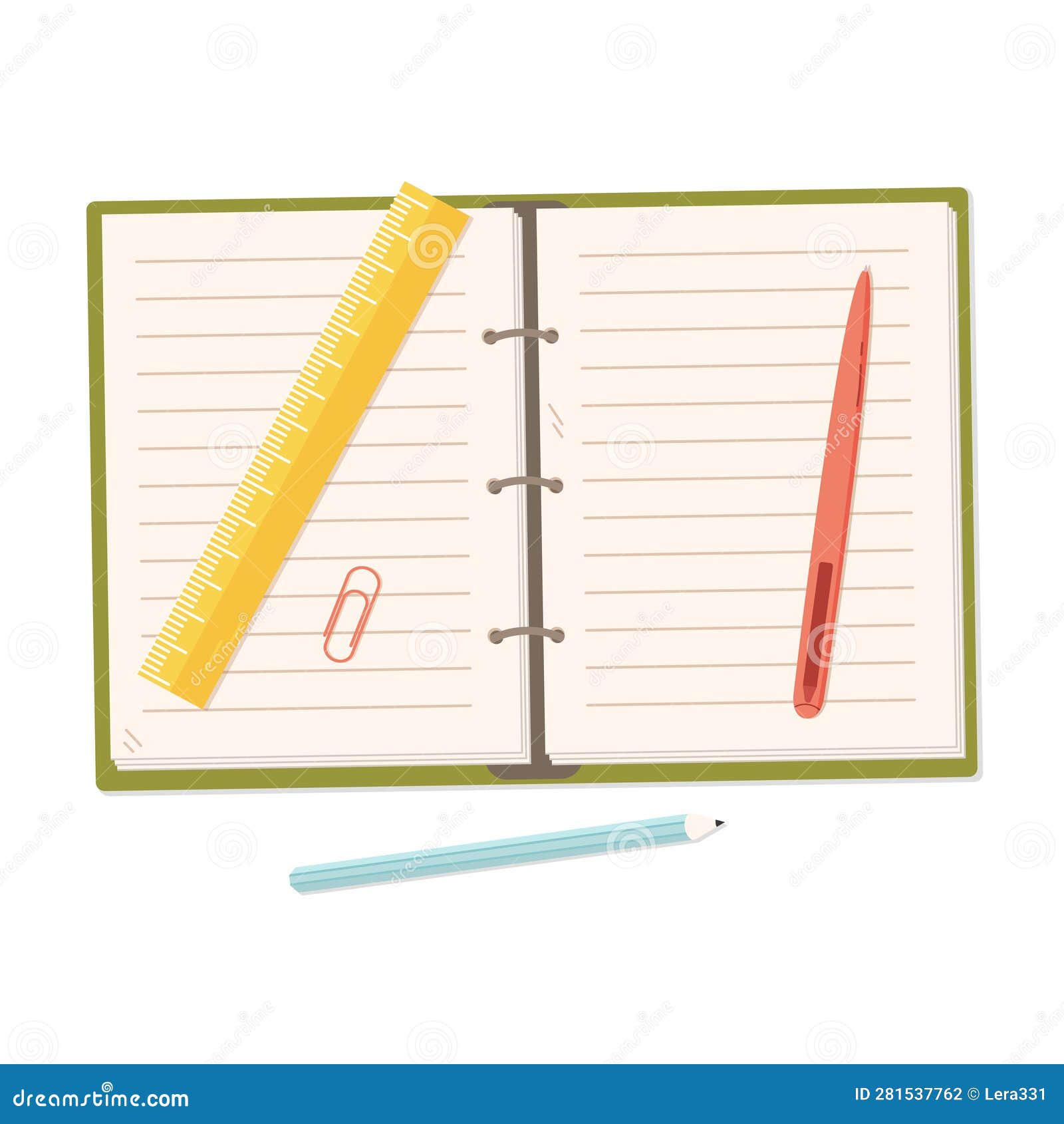 School Supplies. Notebook, Pen and Ruler. Vector Illustration Stock ...