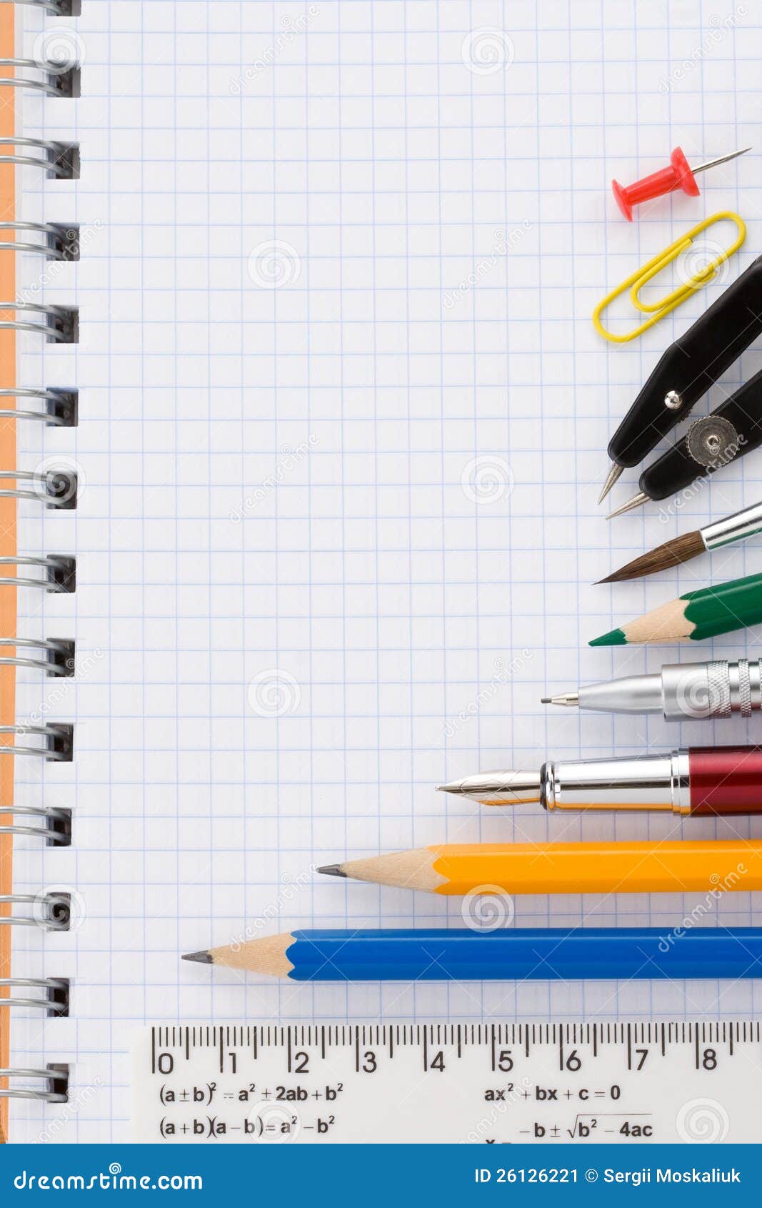 School supplies on notepad stock image. Image of life - 26126221