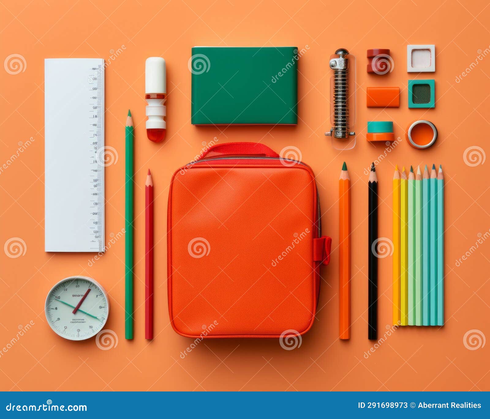 School Supplies on an Orange Background Stock Illustration ...