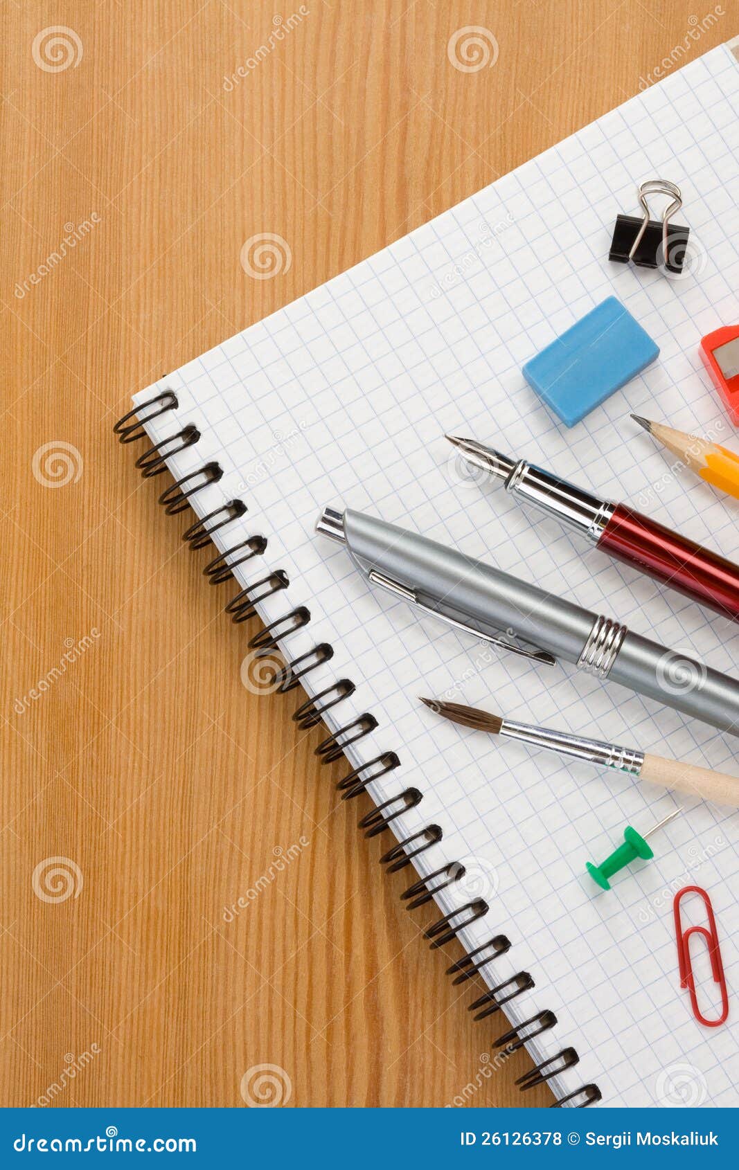 School Supplies on Paper Notepad Stock Photo - Image of blank, checked ...