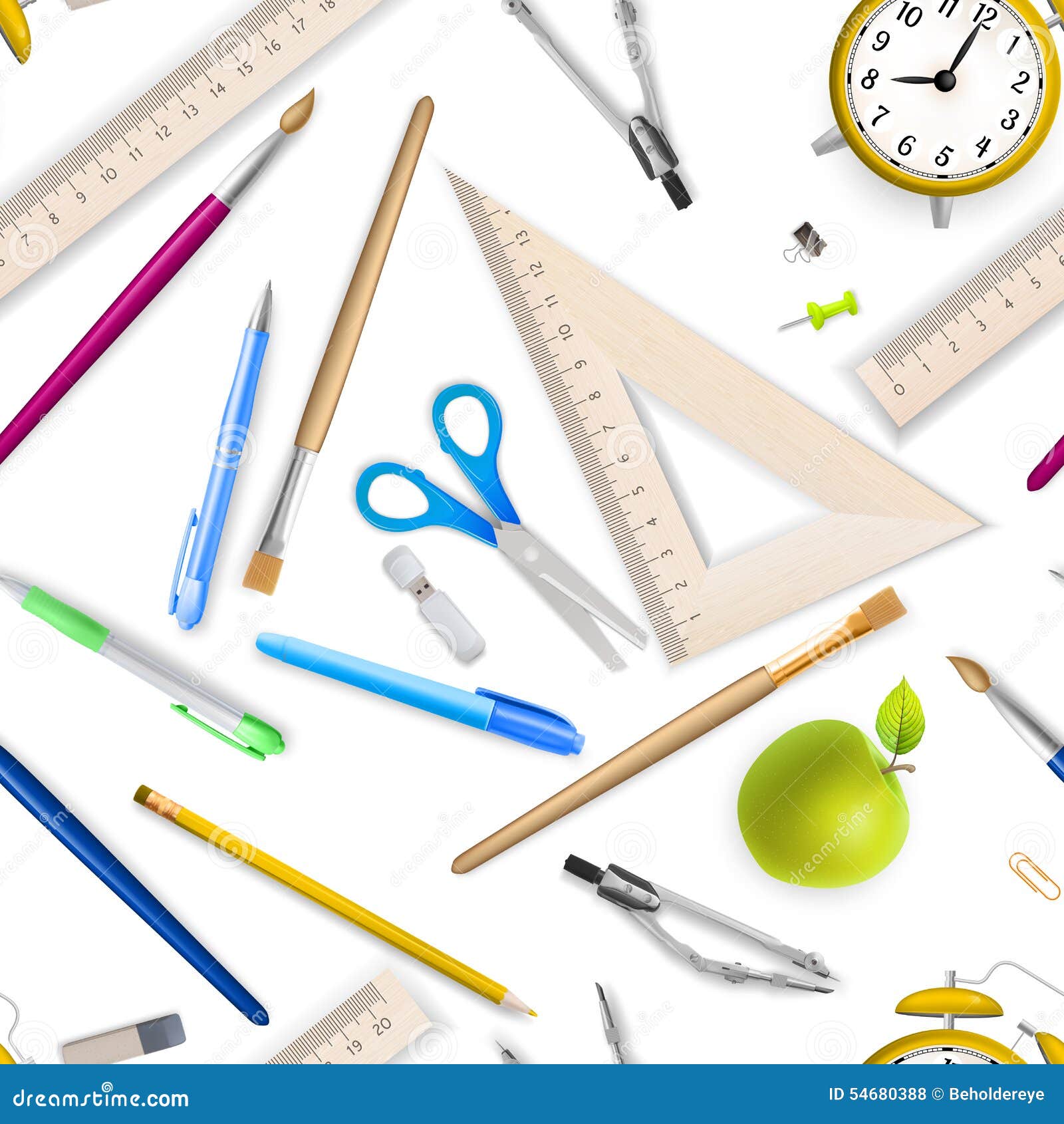 School Supplies Seamless Pattern. EPS 10 Stock Vector - Illustration of ...