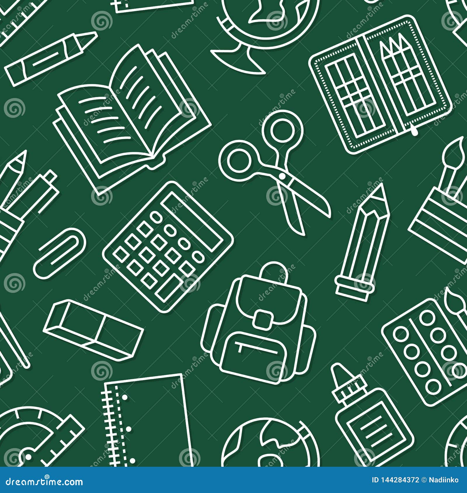 School Supplies Seamless Pattern with Line Icons. Study Tools ...